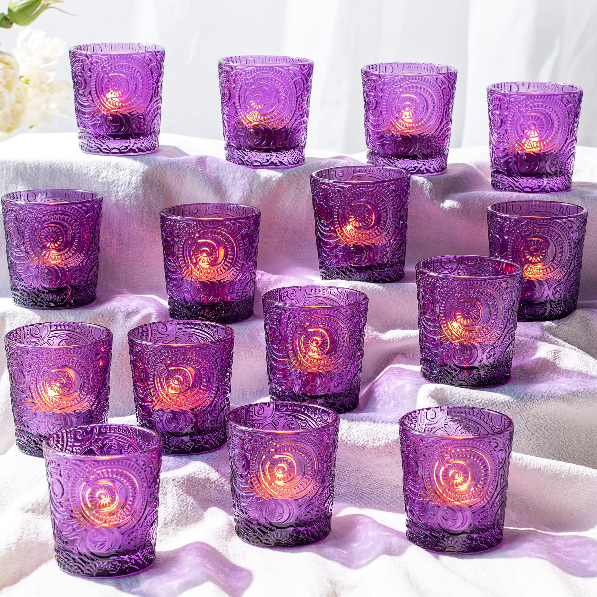 Amazon.com: Sun Moon Stars Embossed Glass Tea Light Holder, Candle Jars ...