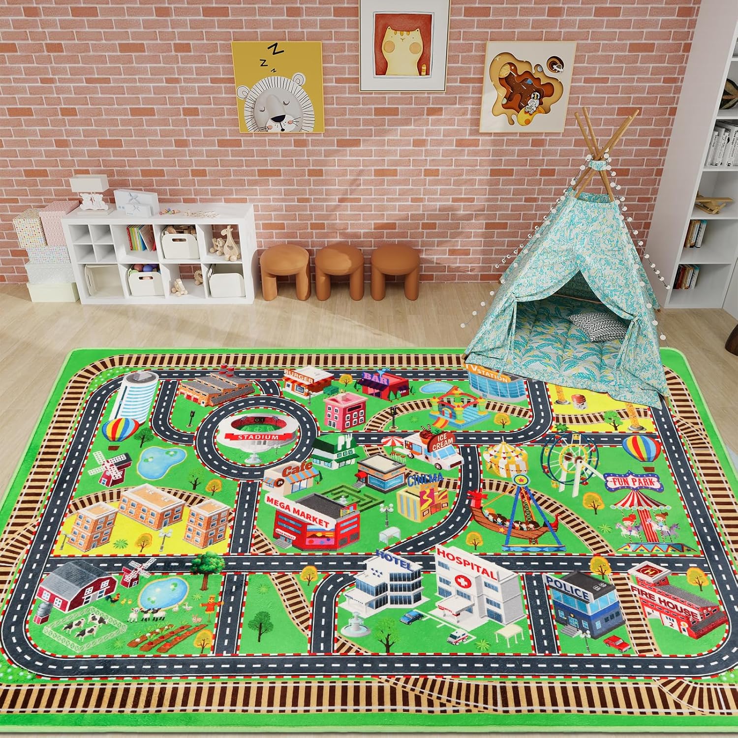 Amazon.com: Mfmiudole Kids Rug Play Mat for Toy Cars, City Life 3D Road ...