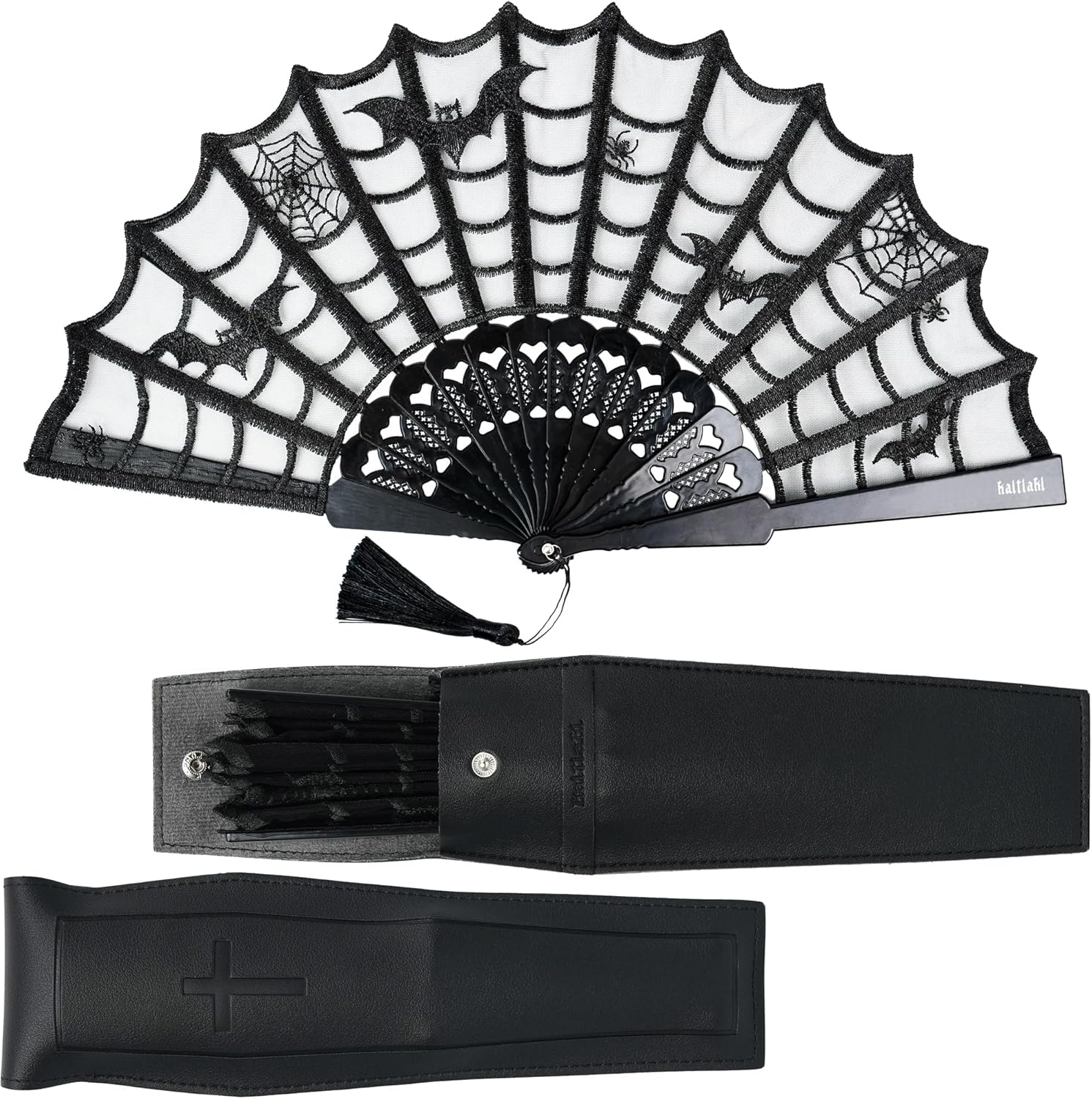 Amazon.com: Kaitiaki Goth Folding Fan - Black Lace Handheld Fan with ...