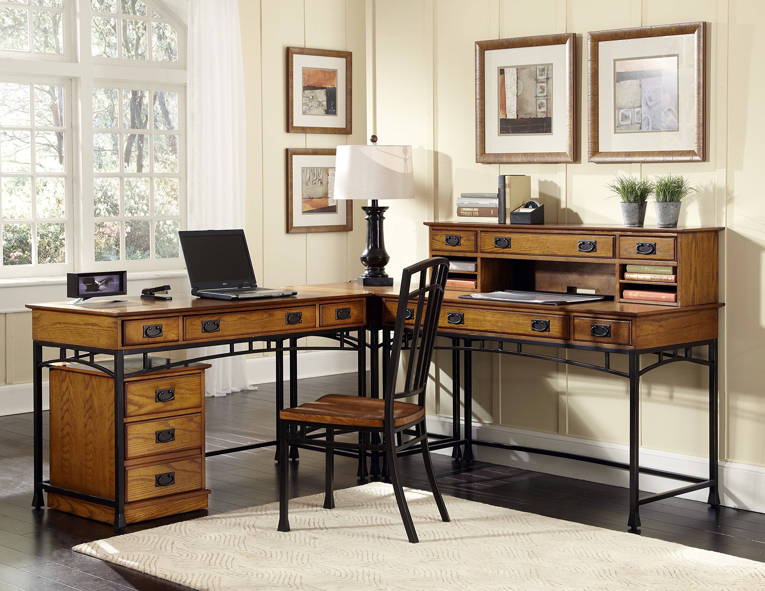 Craftsman Industrial Style Office Industrial Desks With Black Walnut