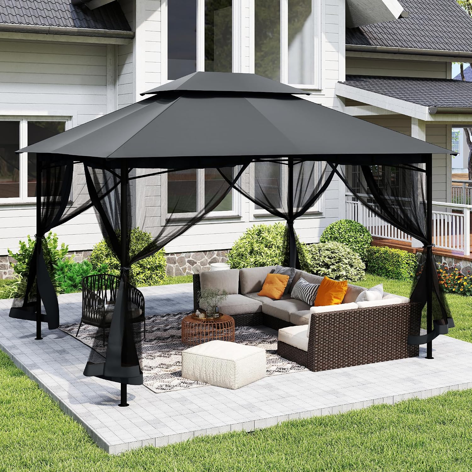Amazon.com : LUXIJOY 10' X 12' Patio Gazebo with Ventilation Double ...