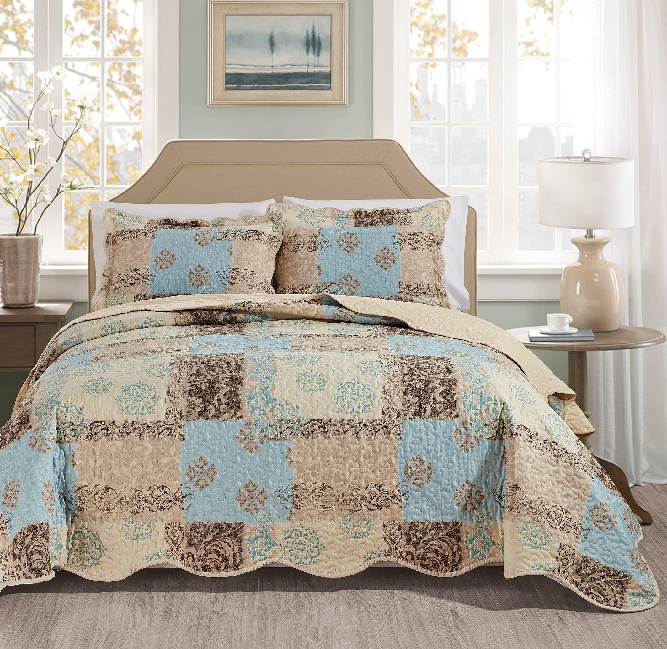 Amazon.com: Luxury Home Collection Quilted Reversible Coverlet ...