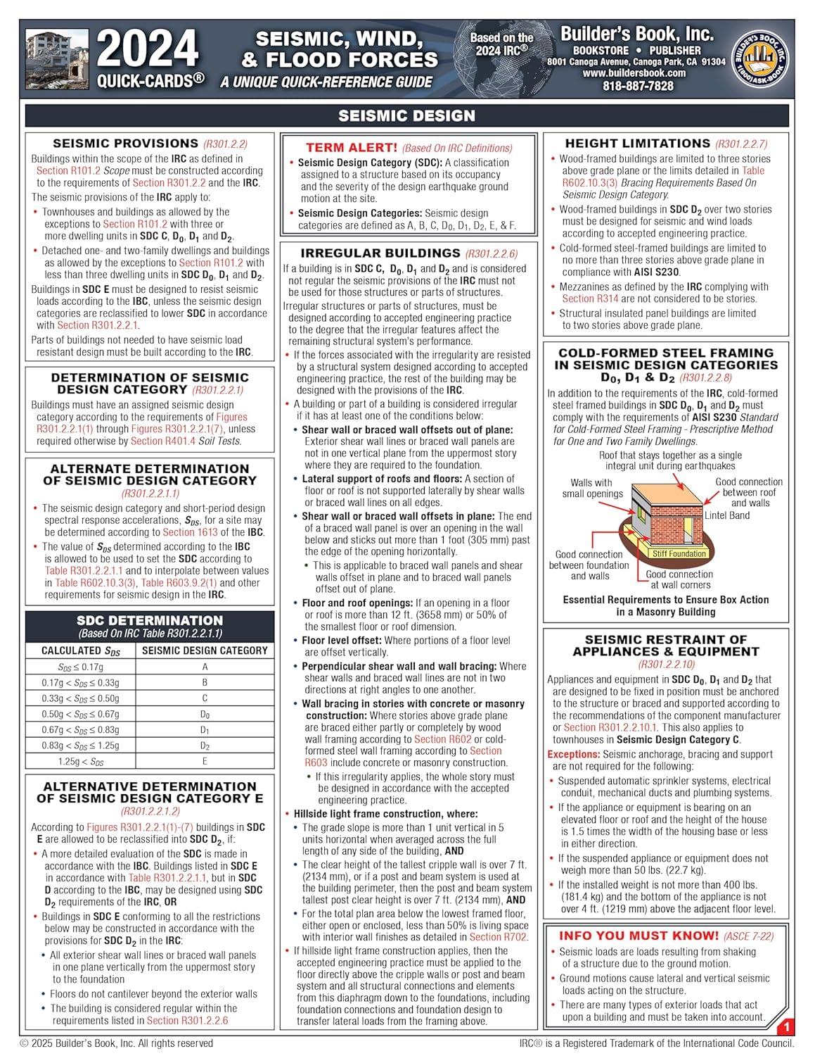 Seismic, Wind, & Flood Forces Quick-Card based on the 2024 IRC: Yenny ...