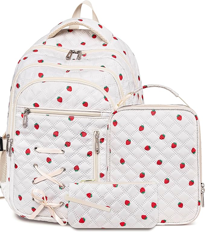 Amazon.com: Cute Strawberry Print Backpack with Lunch Box and Pencil ...