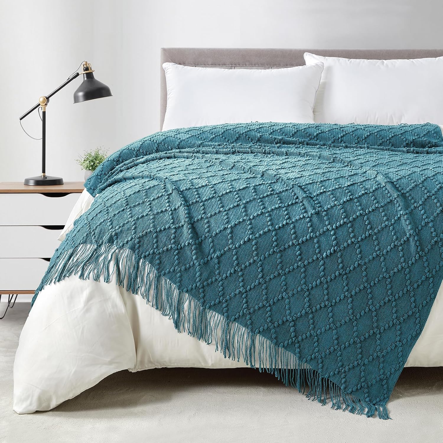 BOURINA Jacquard Diamond Pattern Throw Soft Solid Knitted Throw for ...
