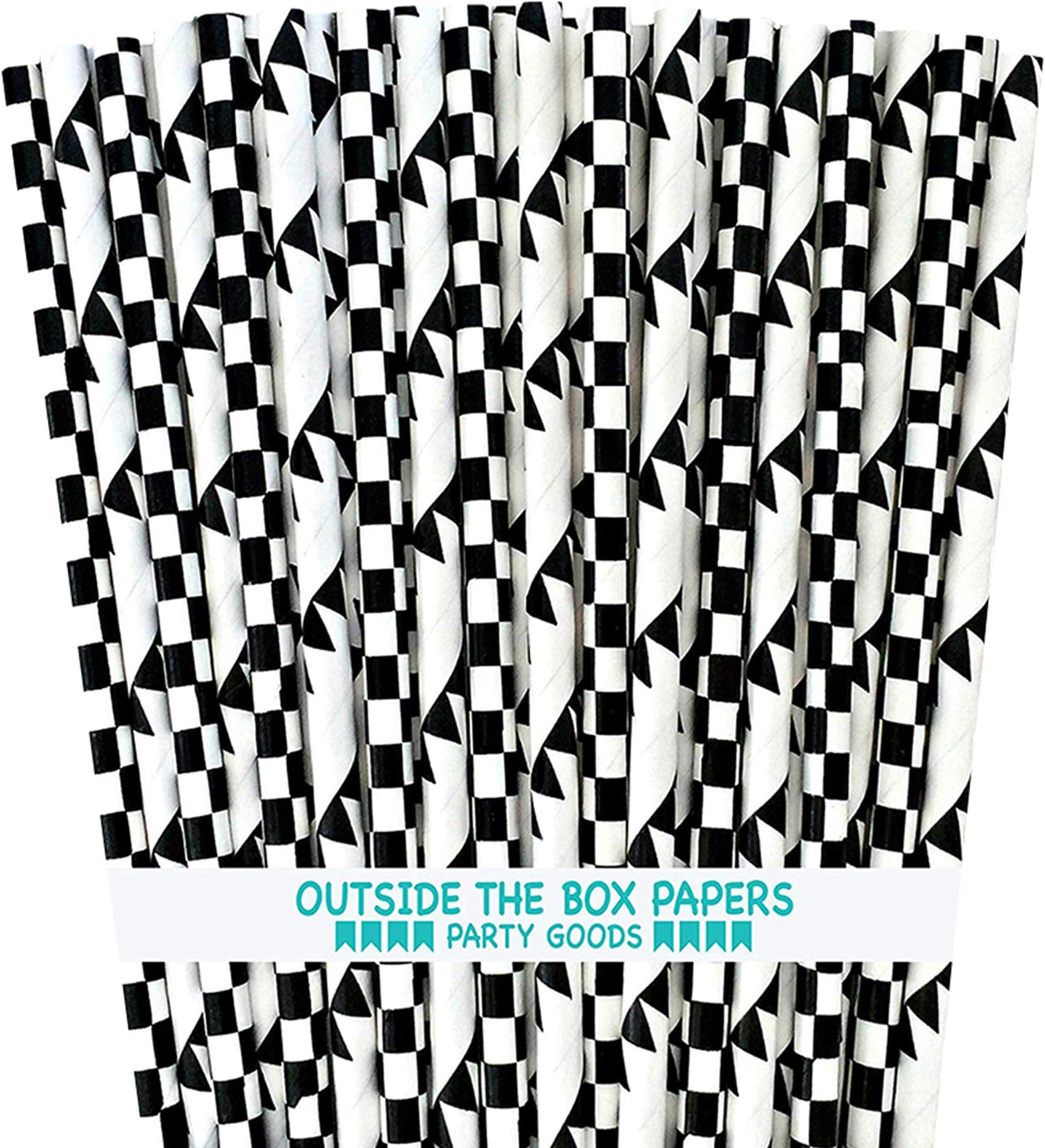 Amazon.com: Domensi 100 Pcs Black and White Checkered Racing Straws ...