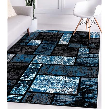 Amazon.com: Persian Area Rugs Luxe Weavers Geometric Squares Turquoise ...