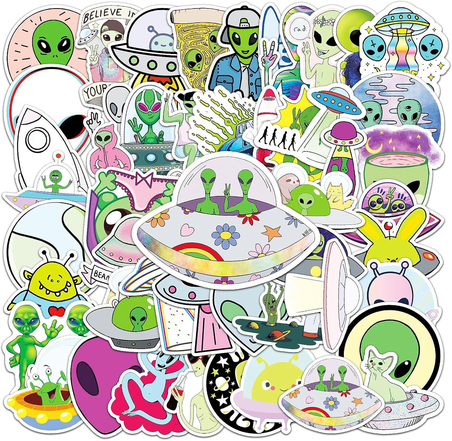Norinoya 50PCS Cartoon Aliens ET UFO Stickers for Kids,Stickers for ...