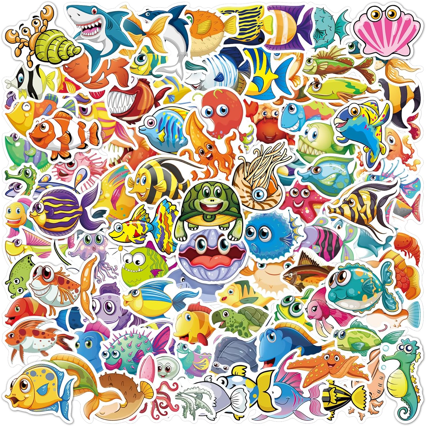 Amazon.com: Sea Animal Stickers 100PCS Cute Cartoon Fish Stickers ...