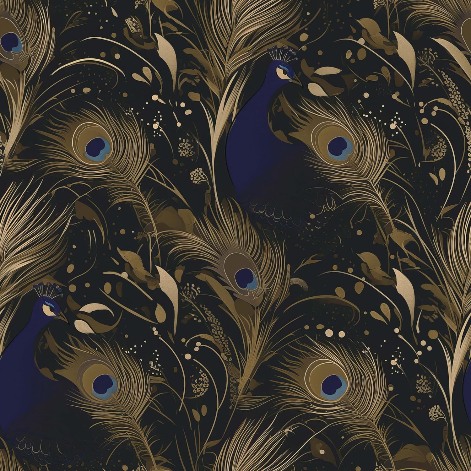 FLFK Dark Blue and Brown Peacocks Wallpaper,Peel and Stick Wall Mural ...