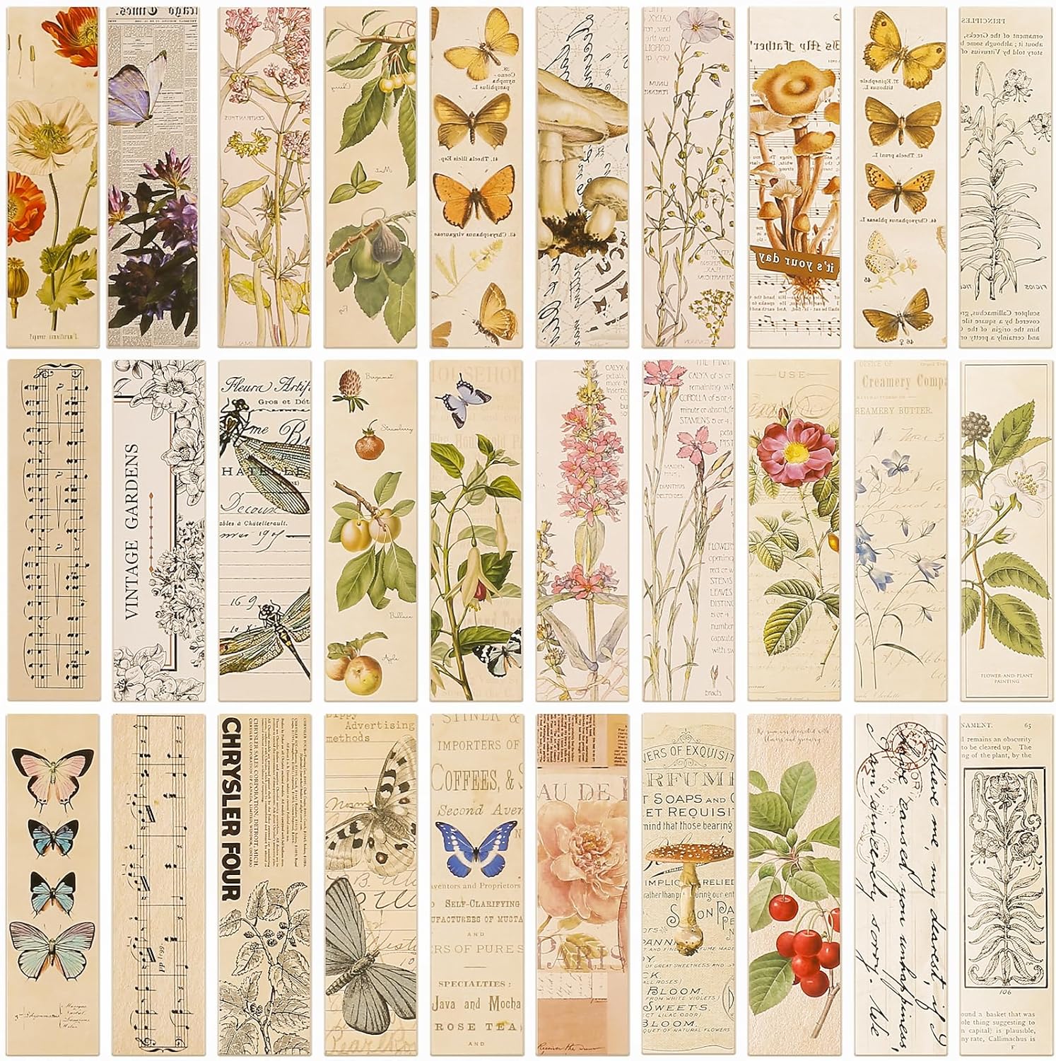 30 Stück Lesezeichen Papier Vintage Pflanzenmuster, Schmetterling Blume ...