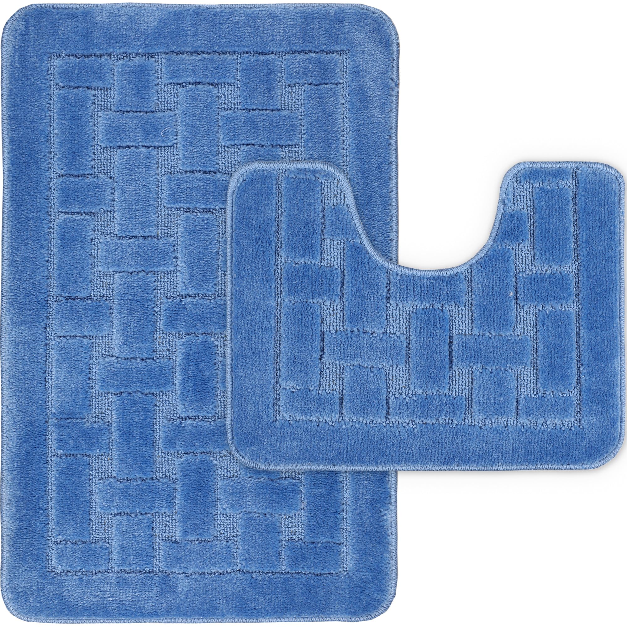 LS DECOR Luxury 2 Piece Block Bath Mat Set Non Slip Ultra Soft Bathroom ...