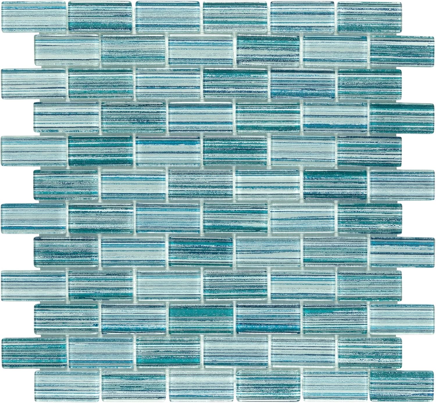 Modern 1x2 Blue Green Aqua Staggered Rectangles Glossy Glass Mosaic ...