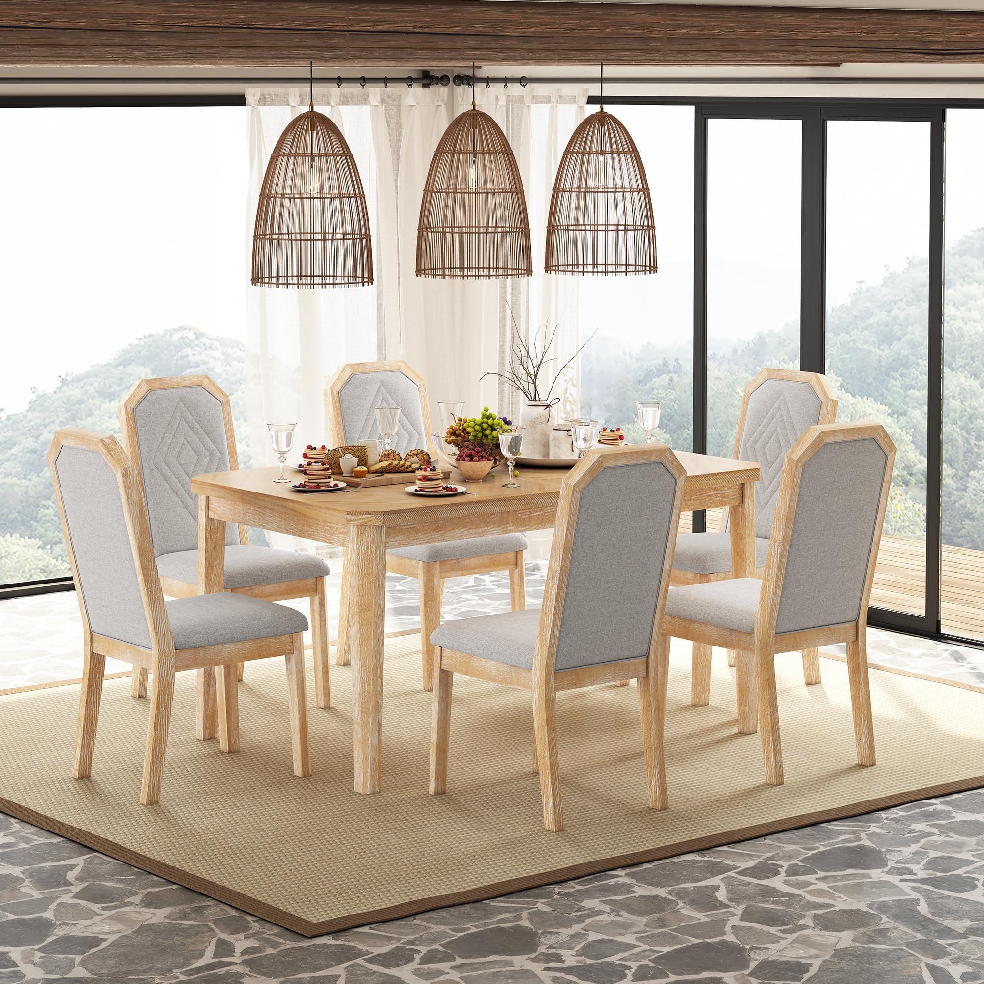Amazon.com - Merax 7-Piece Farmhouse Dining Set with Classic Rustic ...