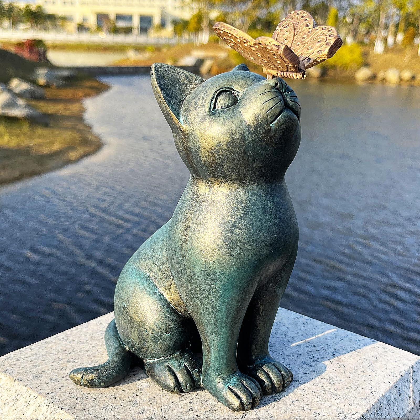 Amazon.com: Arecyuer Cat Statue Garden Outdoor Decor, Cat with ...