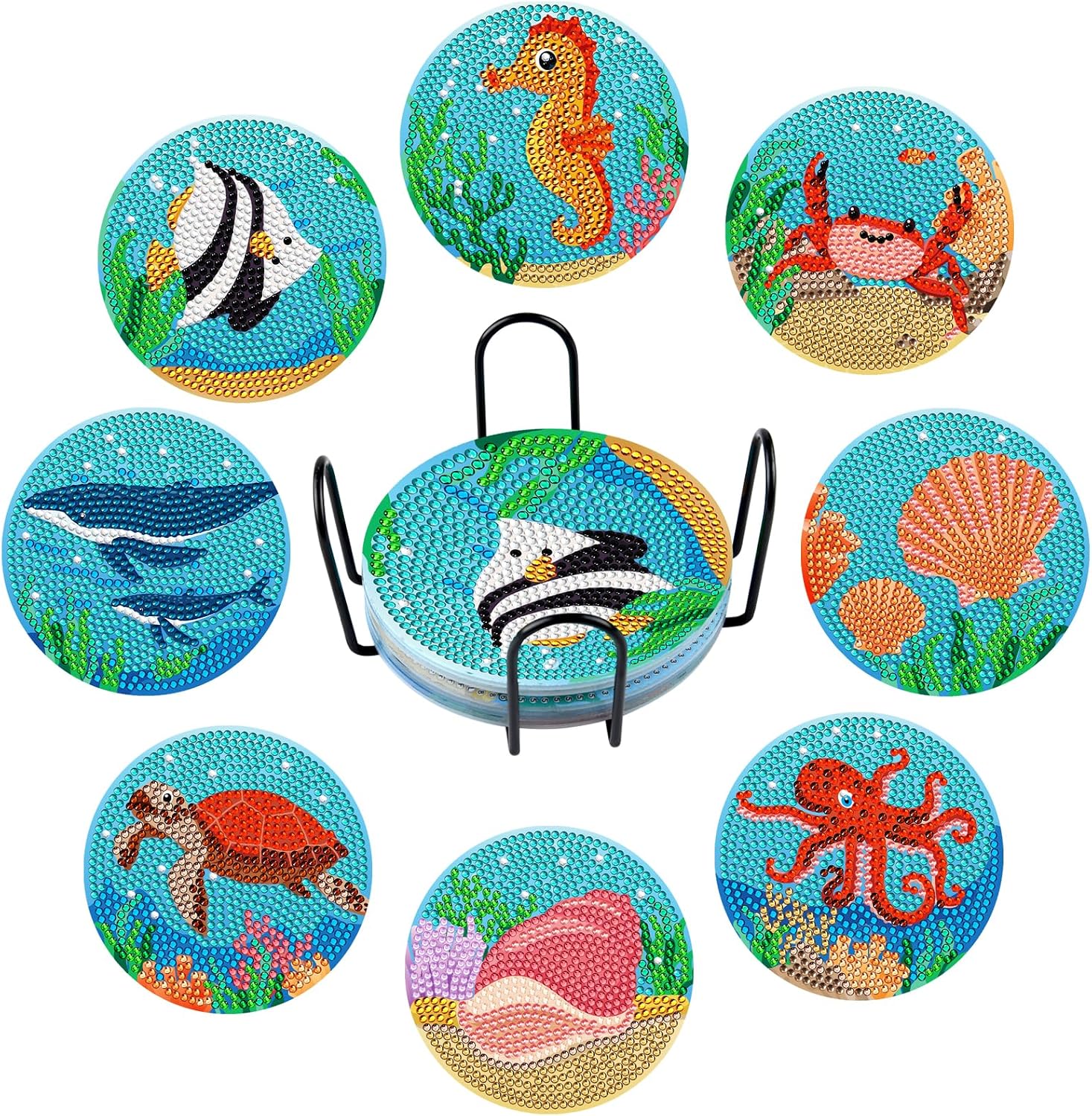 Amazon.com: Bouiexye Art Painting Diamond Coasters Kit, 8pcs Diamond ...