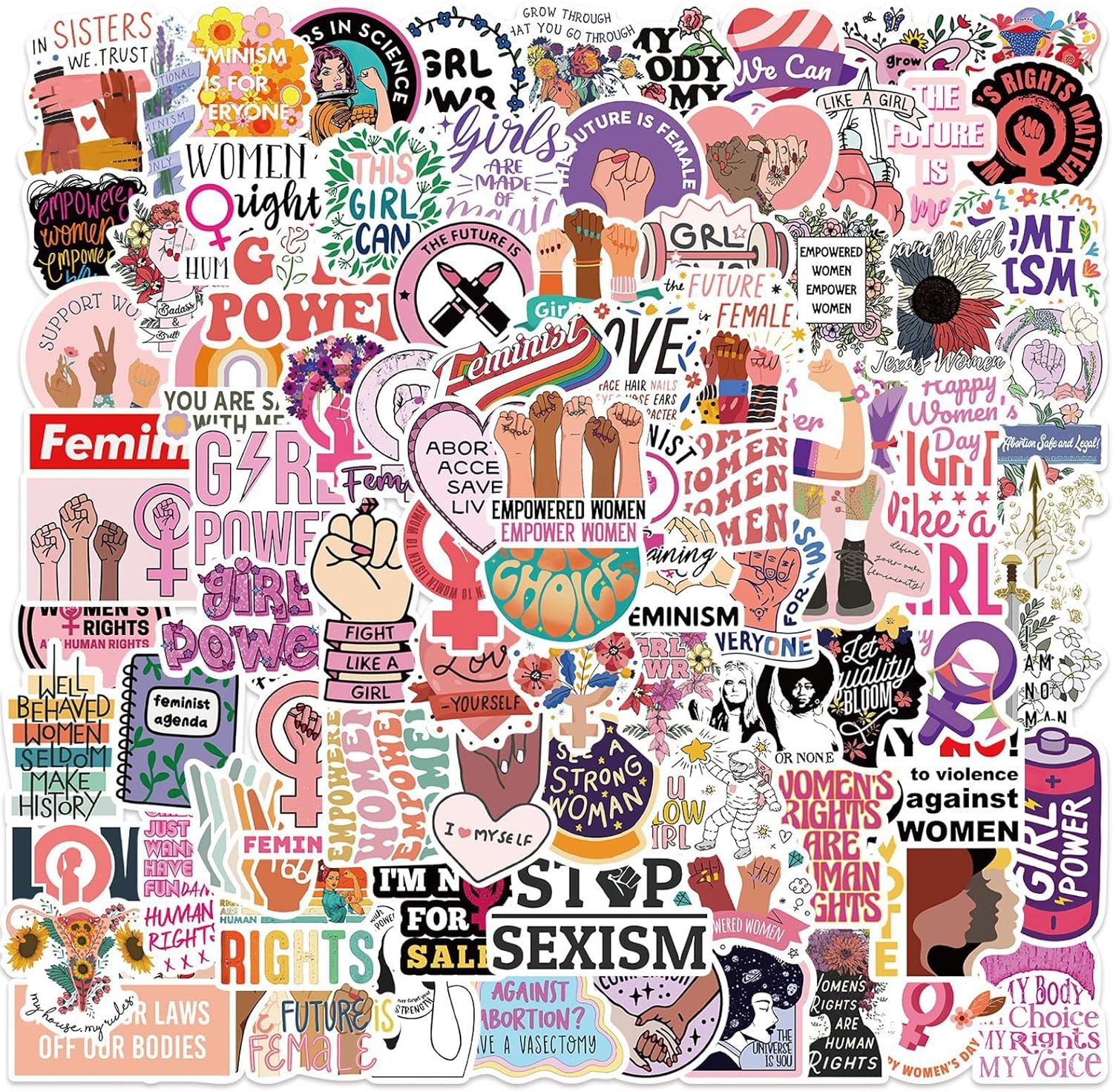100Pcs Inspirational Feminist Stickers Pack,Girl Power Rights Feminism ...