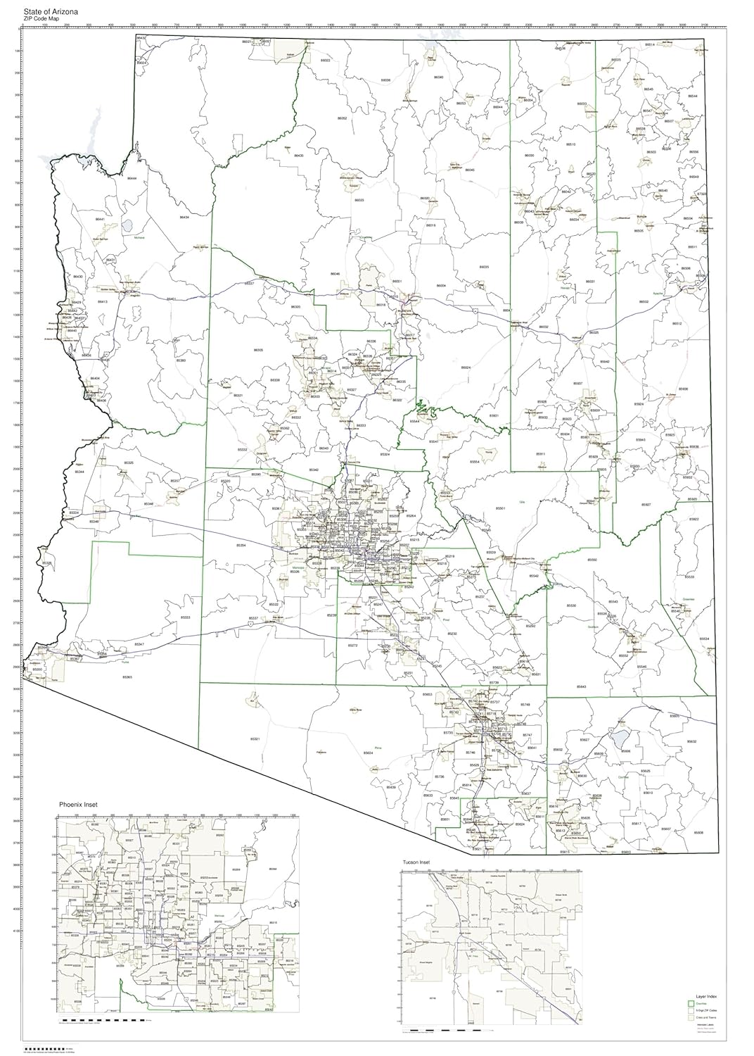 ZIP Code Map State of Arizona Laminated: Amazon.com: Office Products