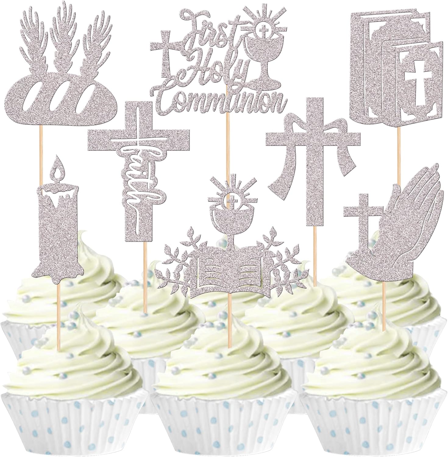 Amazon.com: 24 Pack First Holy Communion Cupcake Toppers Religion Theme ...