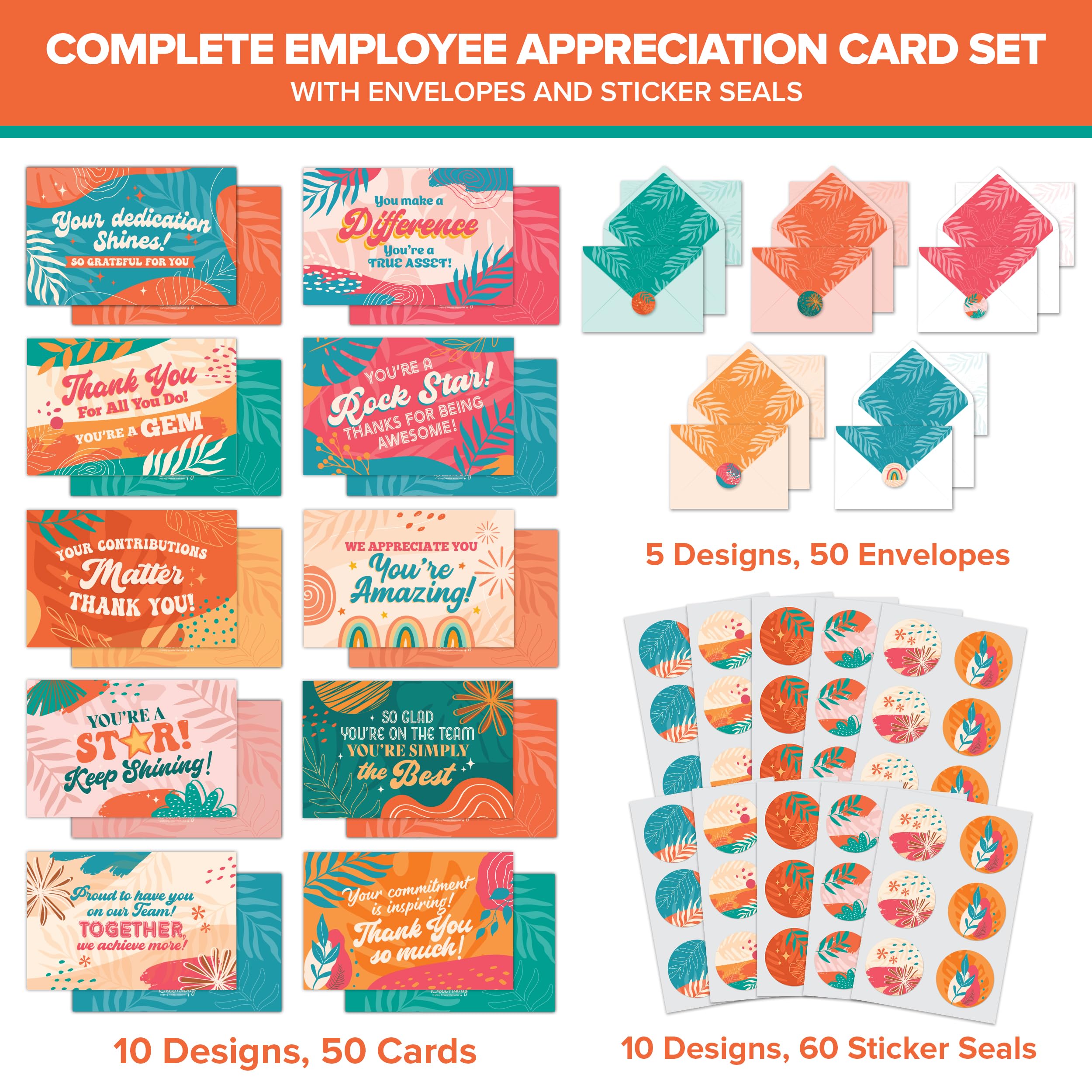 Snapklik.com : Decorably 50 Pack 6x4in Employee Appreciation Cards