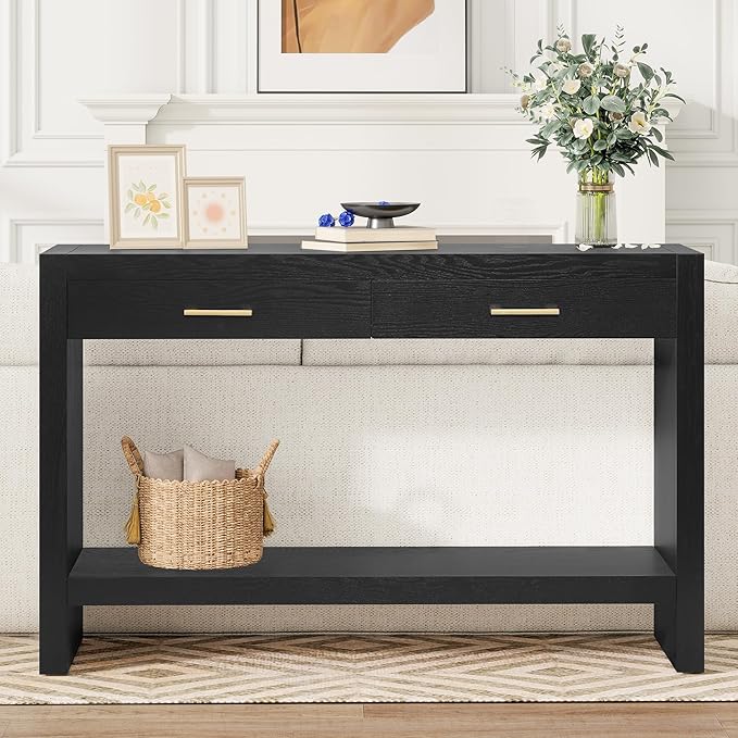TEVUTEVU Console Table with Storage, Black Narrow Entryway Table with ...