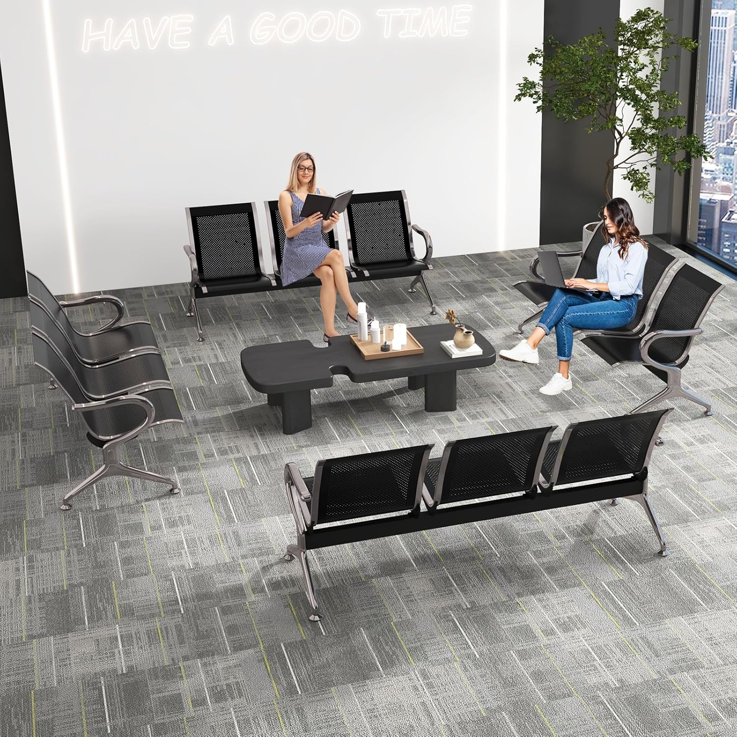 Amazon.com: Kinfant Waiting Room Bench Set - Metal Office Guest ...