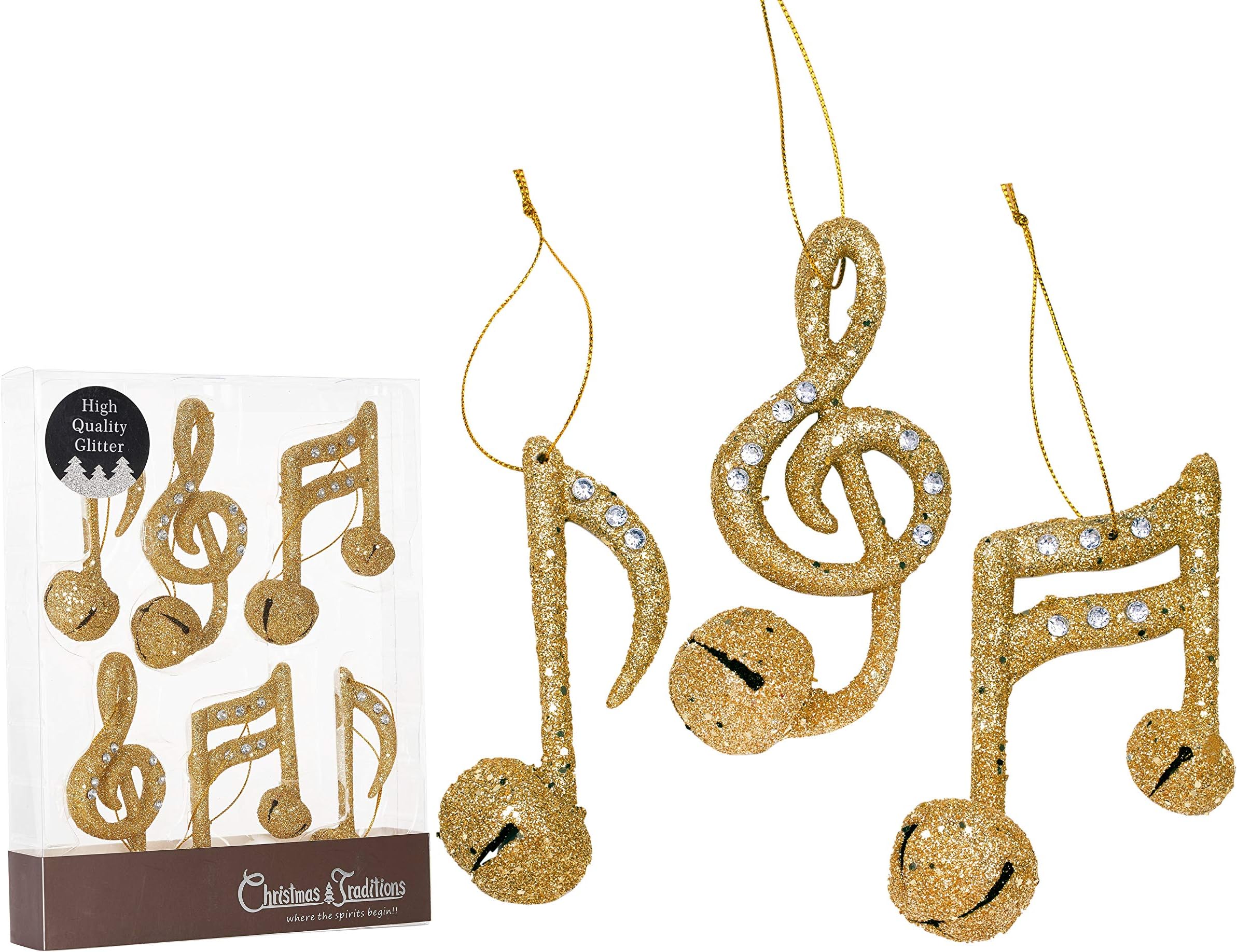 Amazon.com: Christmas Traditions 4" Gold Glittered Christmas Hanging ...