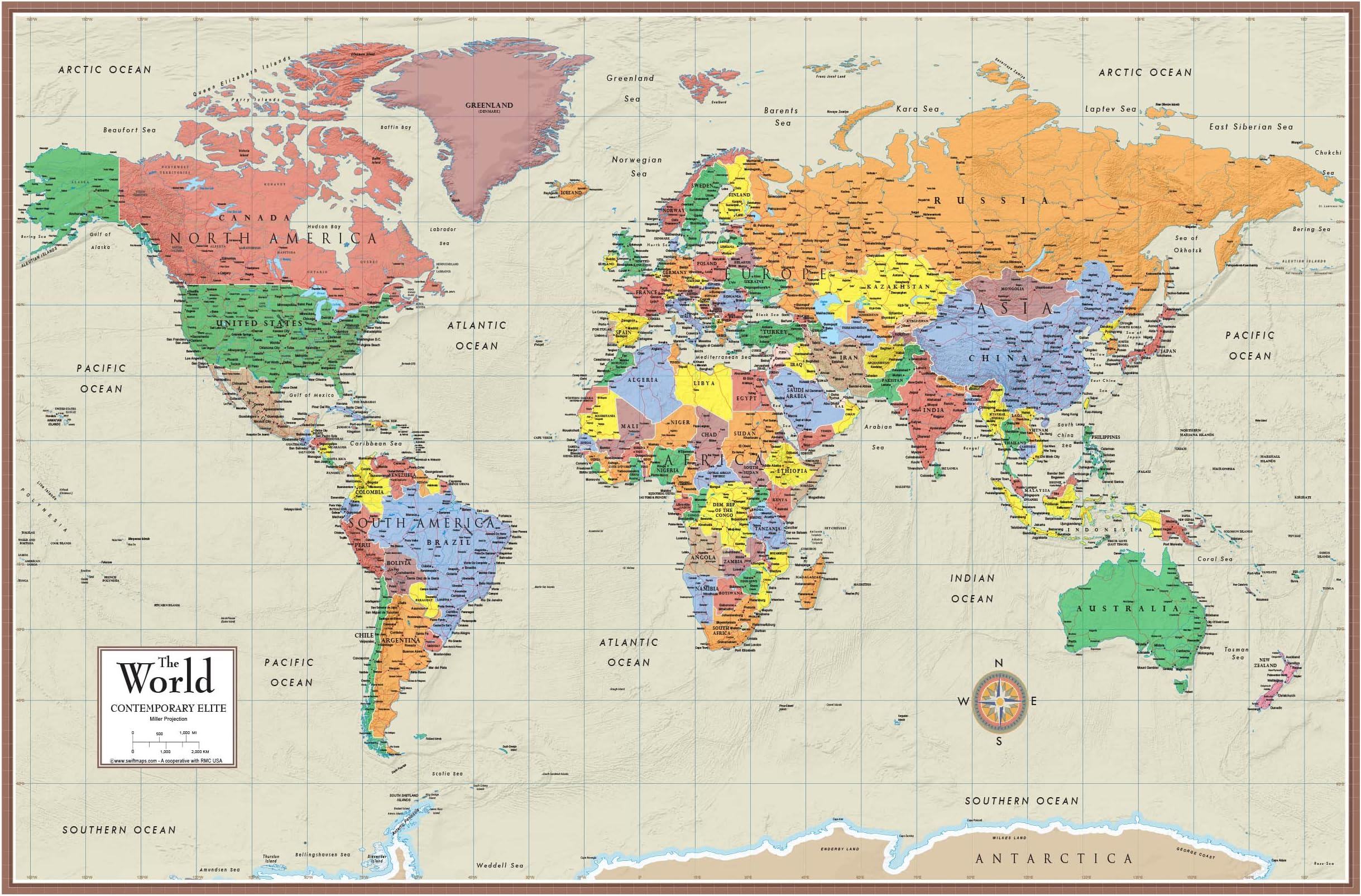 Giant World Map Mural – Mega-Map Of The World - Classic Tones - 232 x ...