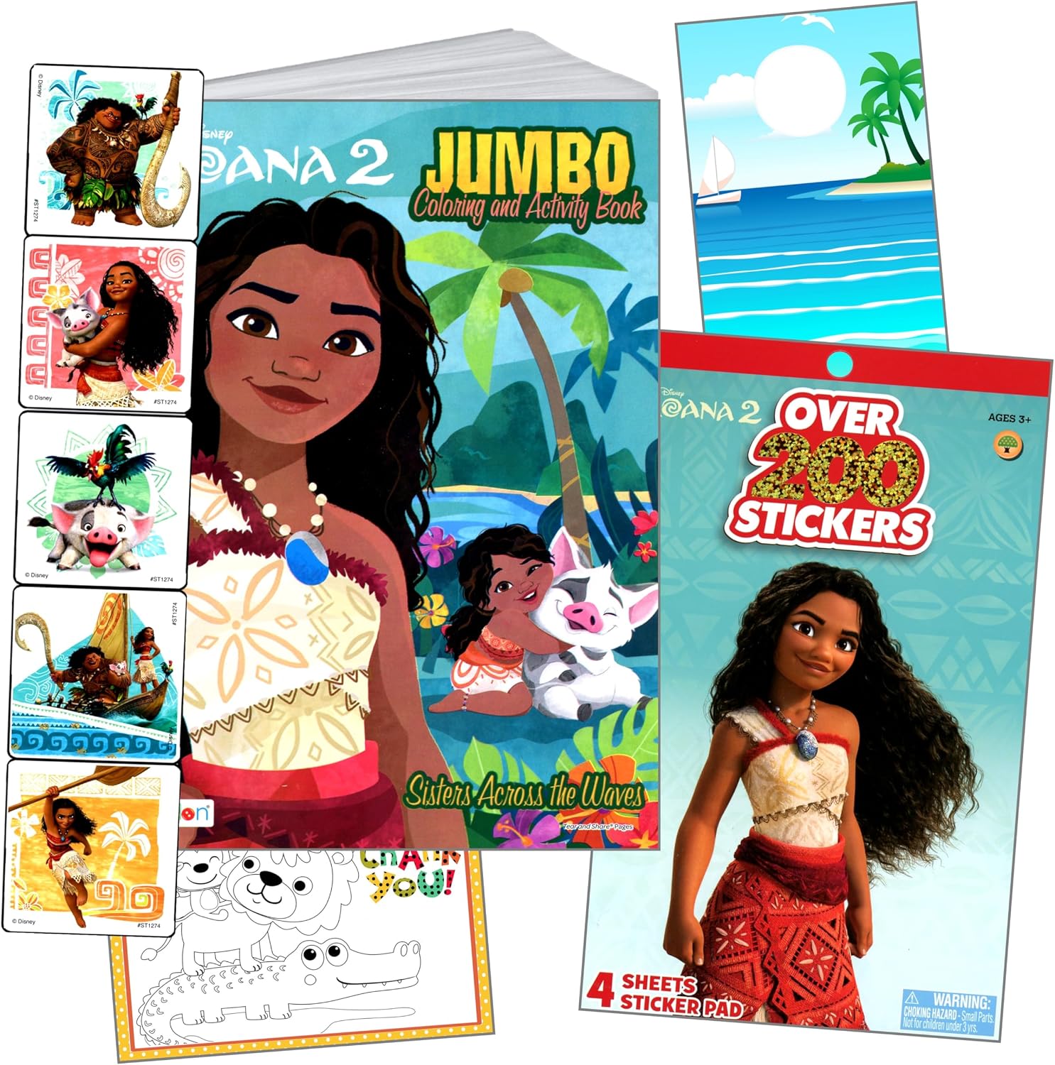 Disney Moana Coloring Books for Kids with Stickers Bundle Includes ...