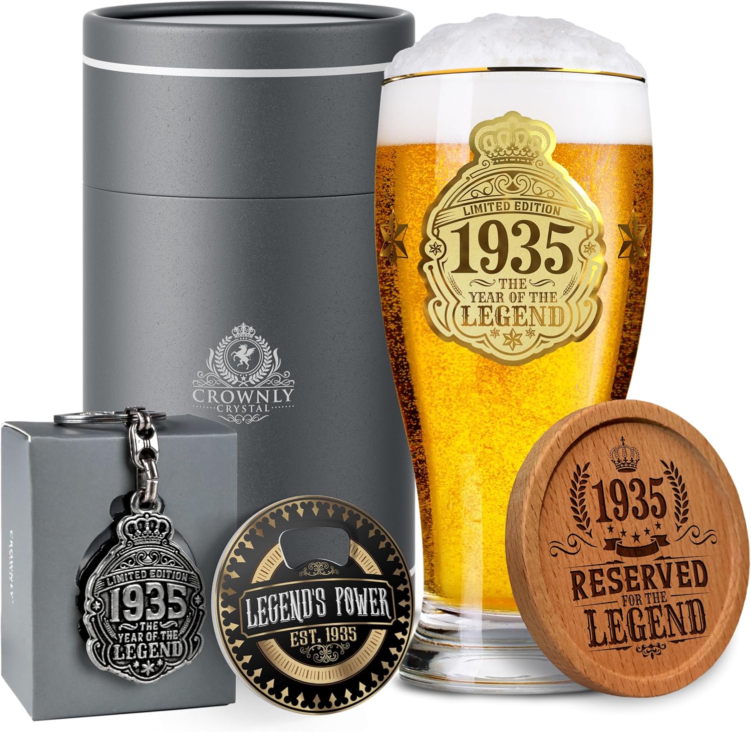 CROWNLY CRYSTAL® 1935 90th Birthday Personalised Beer Glass 570 ml 1 ...