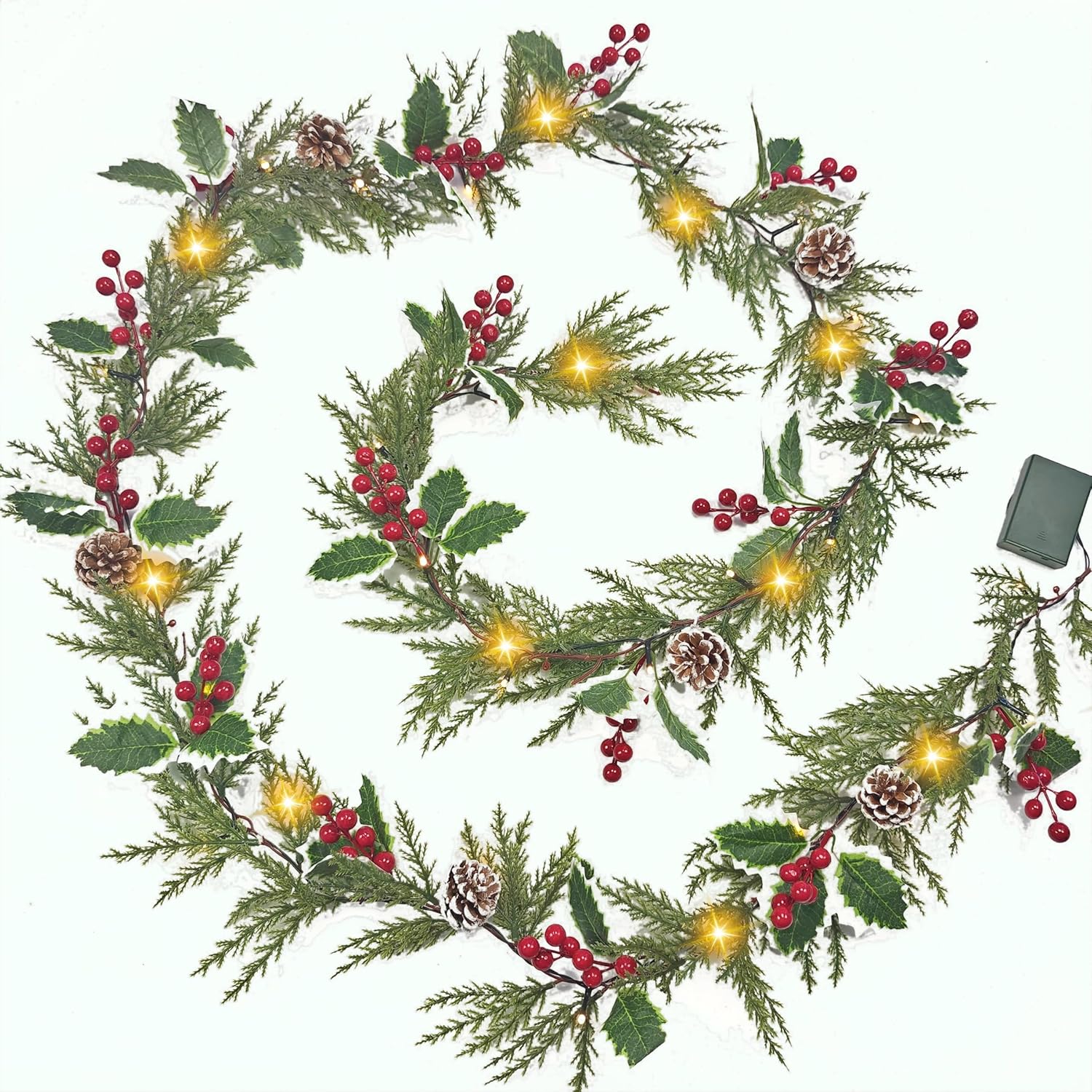 Amazon.com: CENMORISE 9FT Holly Berry Garland, Artificial Cypress ...