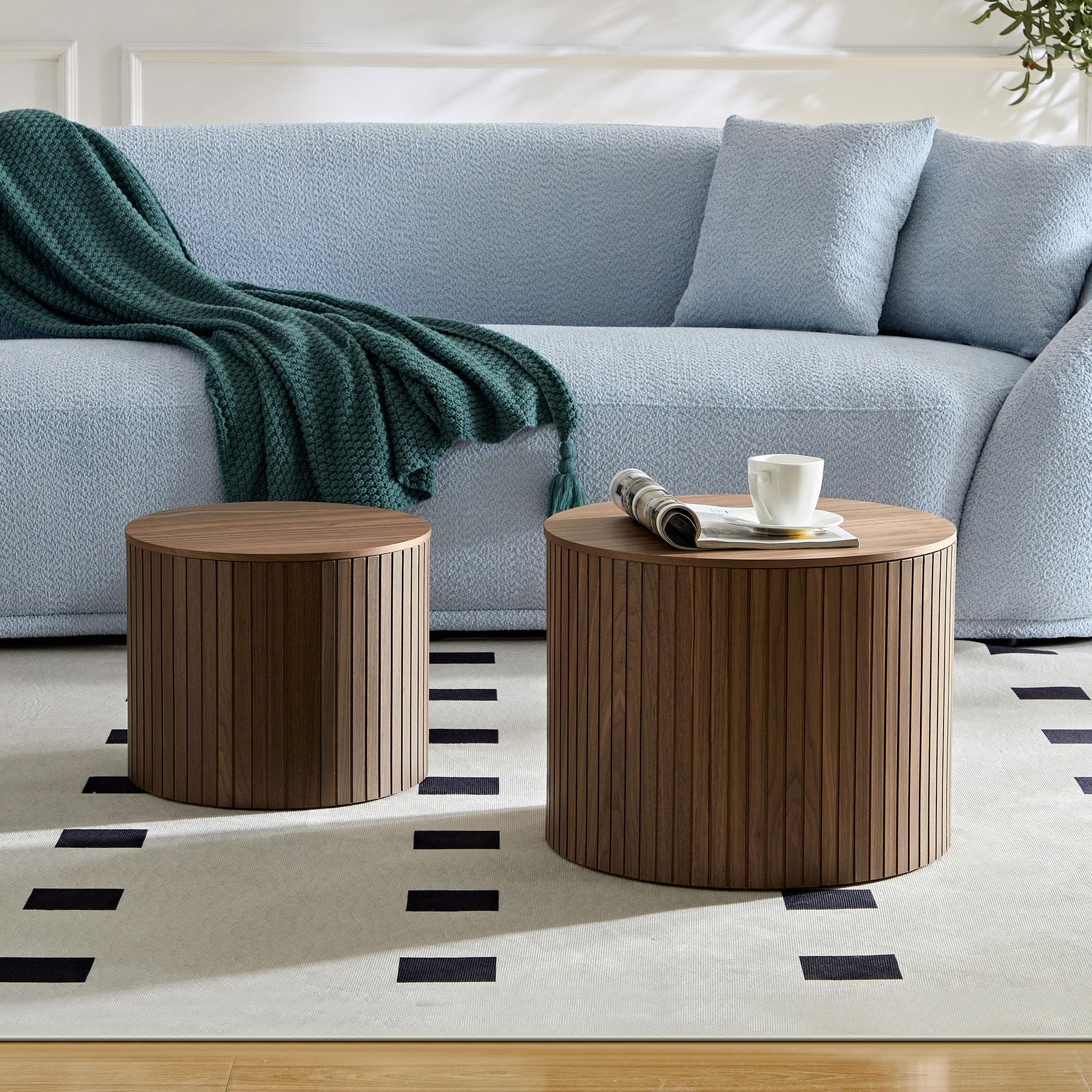 Amazon.com: WAKEEPING Nesting Coffee Table Set of 2,Modern Round Wooden ...