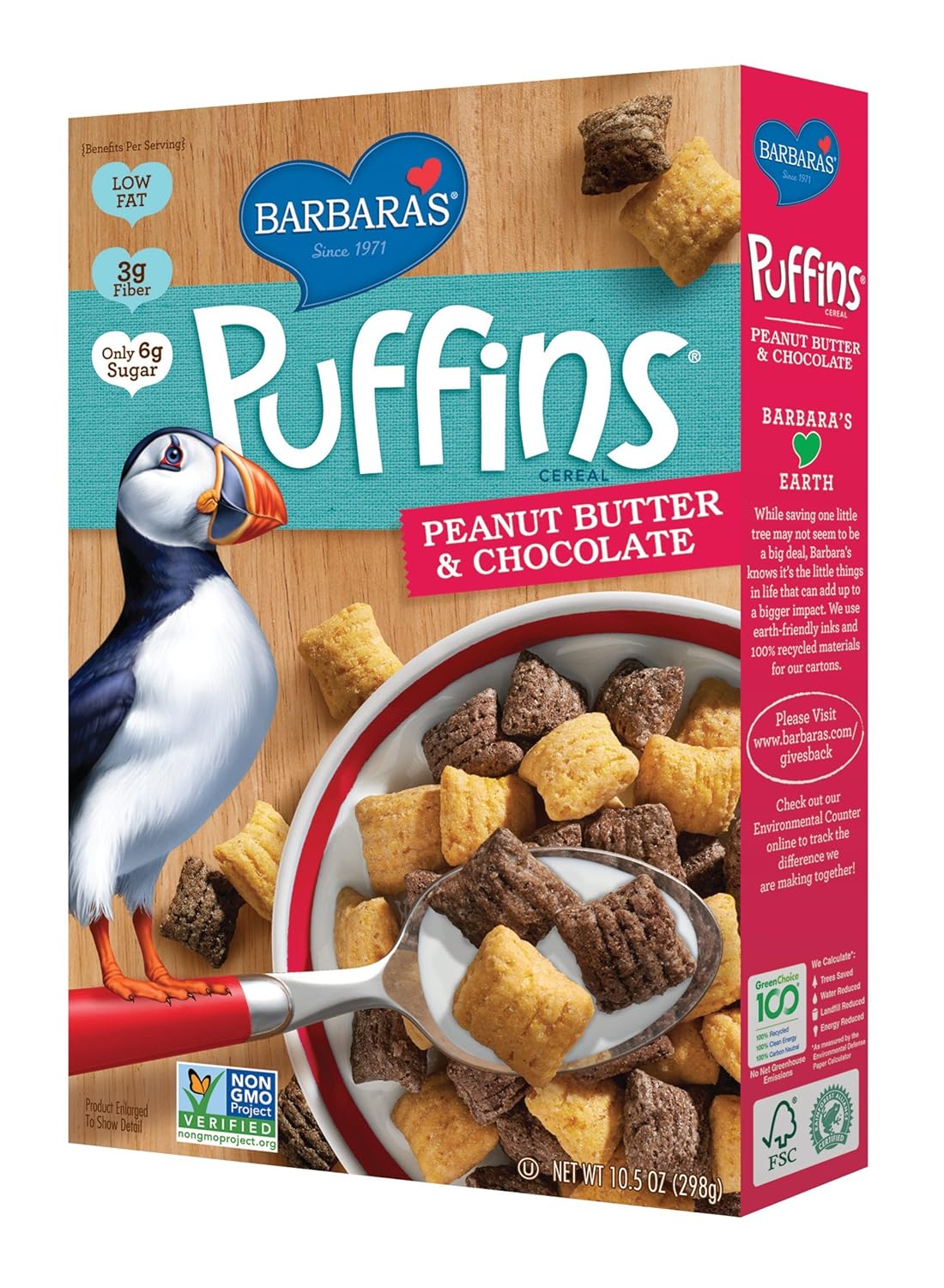 Amazon.com: Barbara's Puffins Cereal, Peanut Butter & Chocolate, 10.5 ...