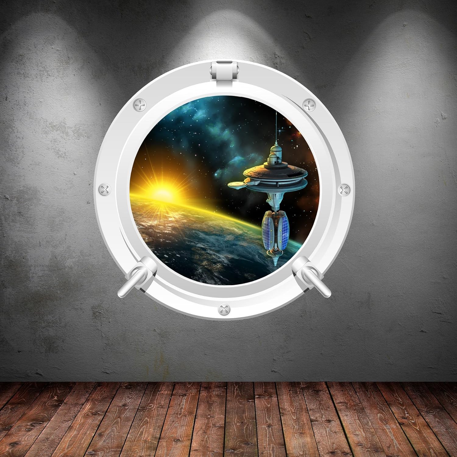 Full Colour Space Porthole Planets Universe Galaxy Spaceship Wall Art ...