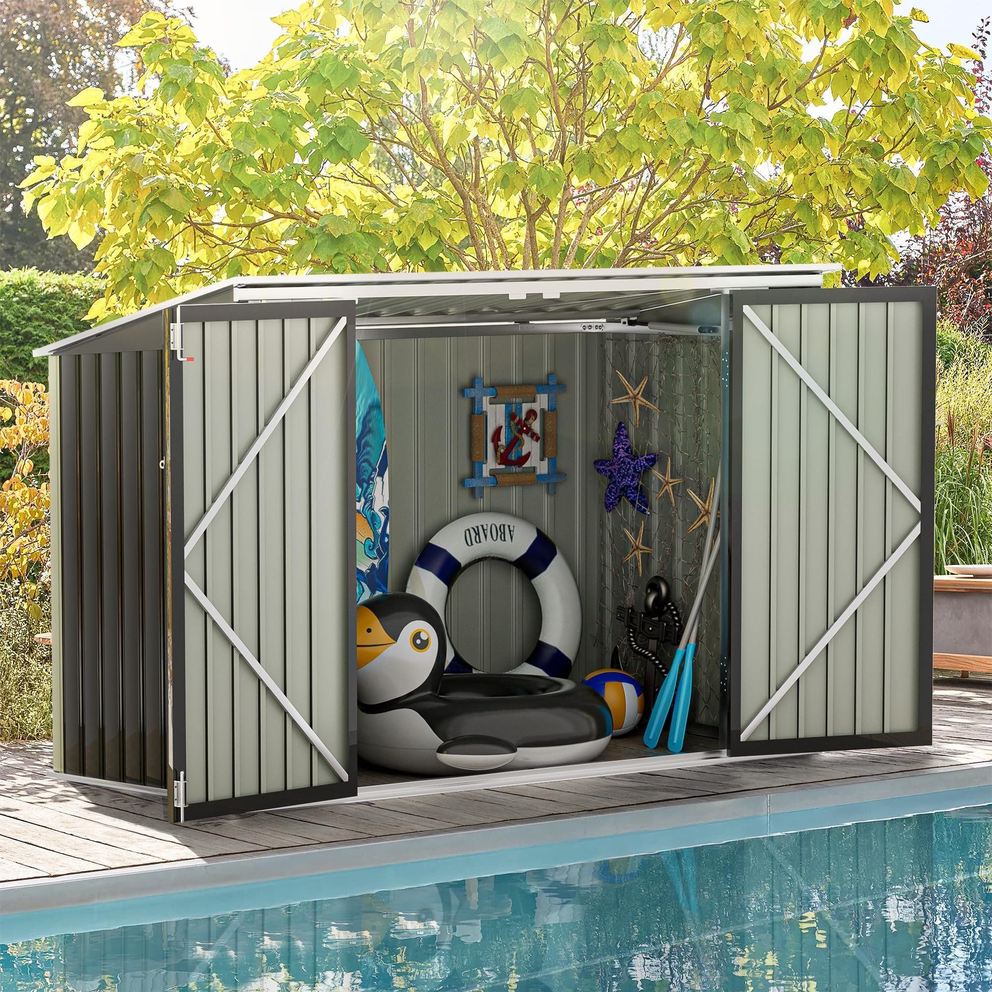 Amazon.com : Furniwell Pool Horizontal Storage Shed, 5.8x3.3 FT Outdoor ...