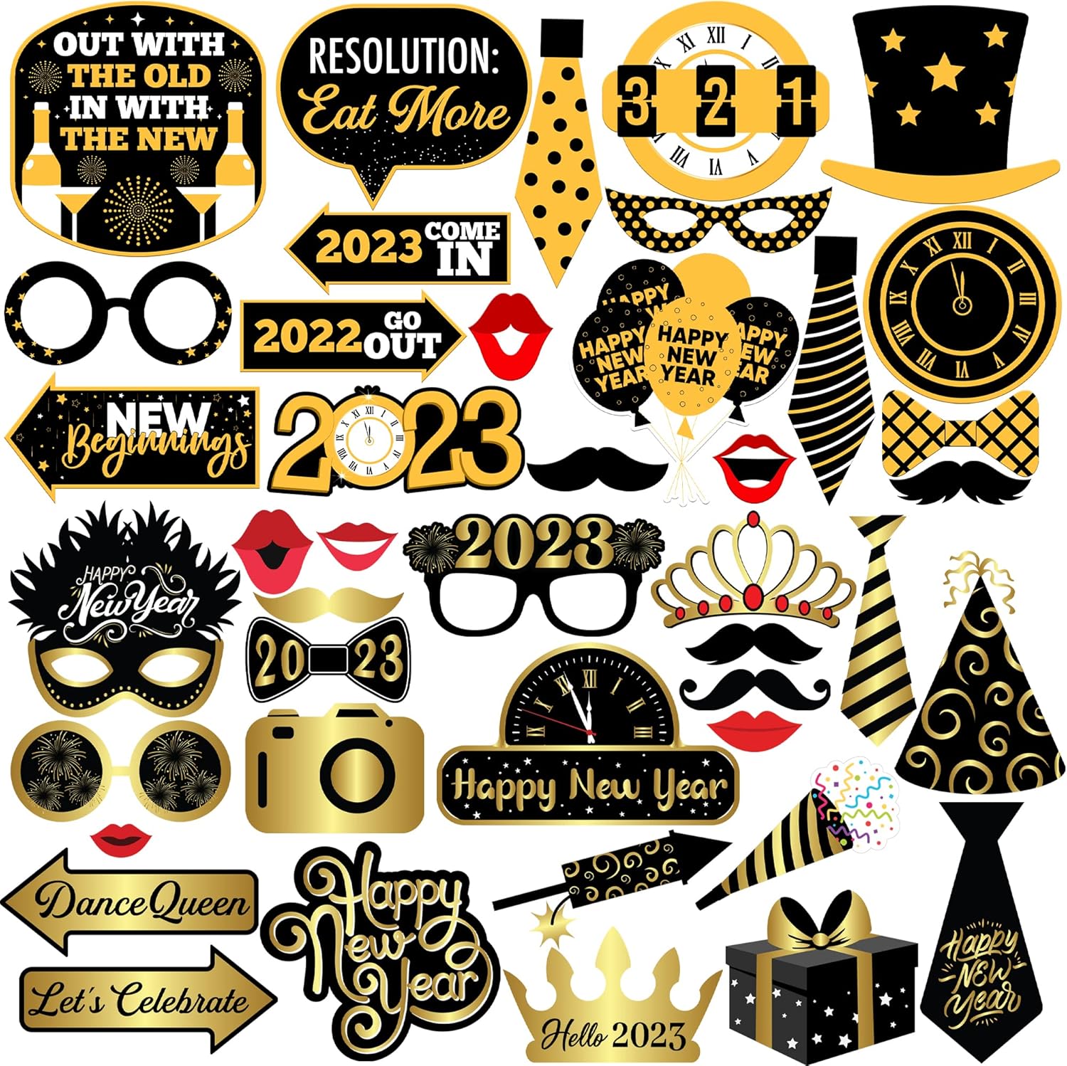 Amazon.com: New Years Photo Booth Props 2023 - Pack of 65 | New Years ...