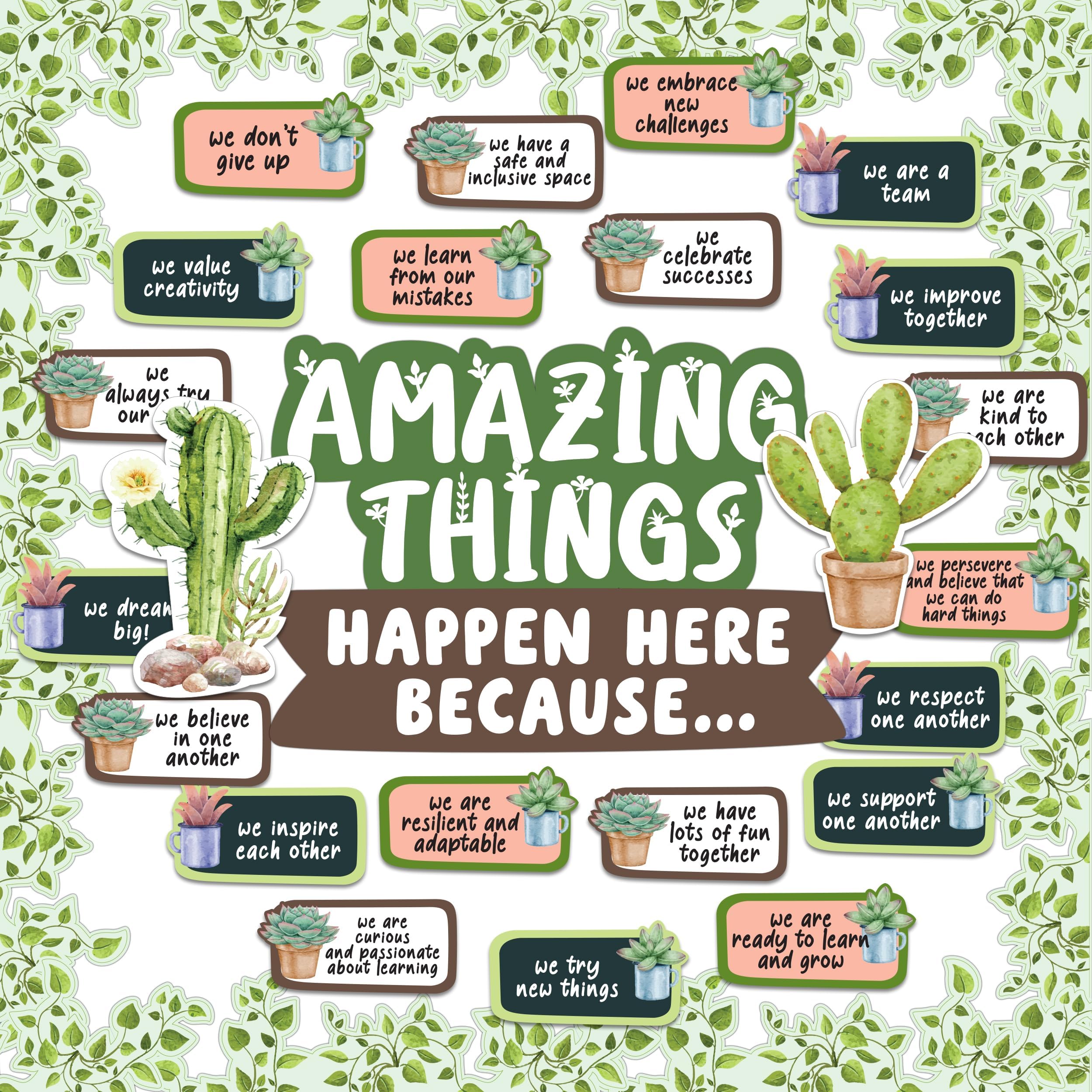 Amazon.com : Decorably 53 Pcs Cutouts Cactus Classroom Theme ...