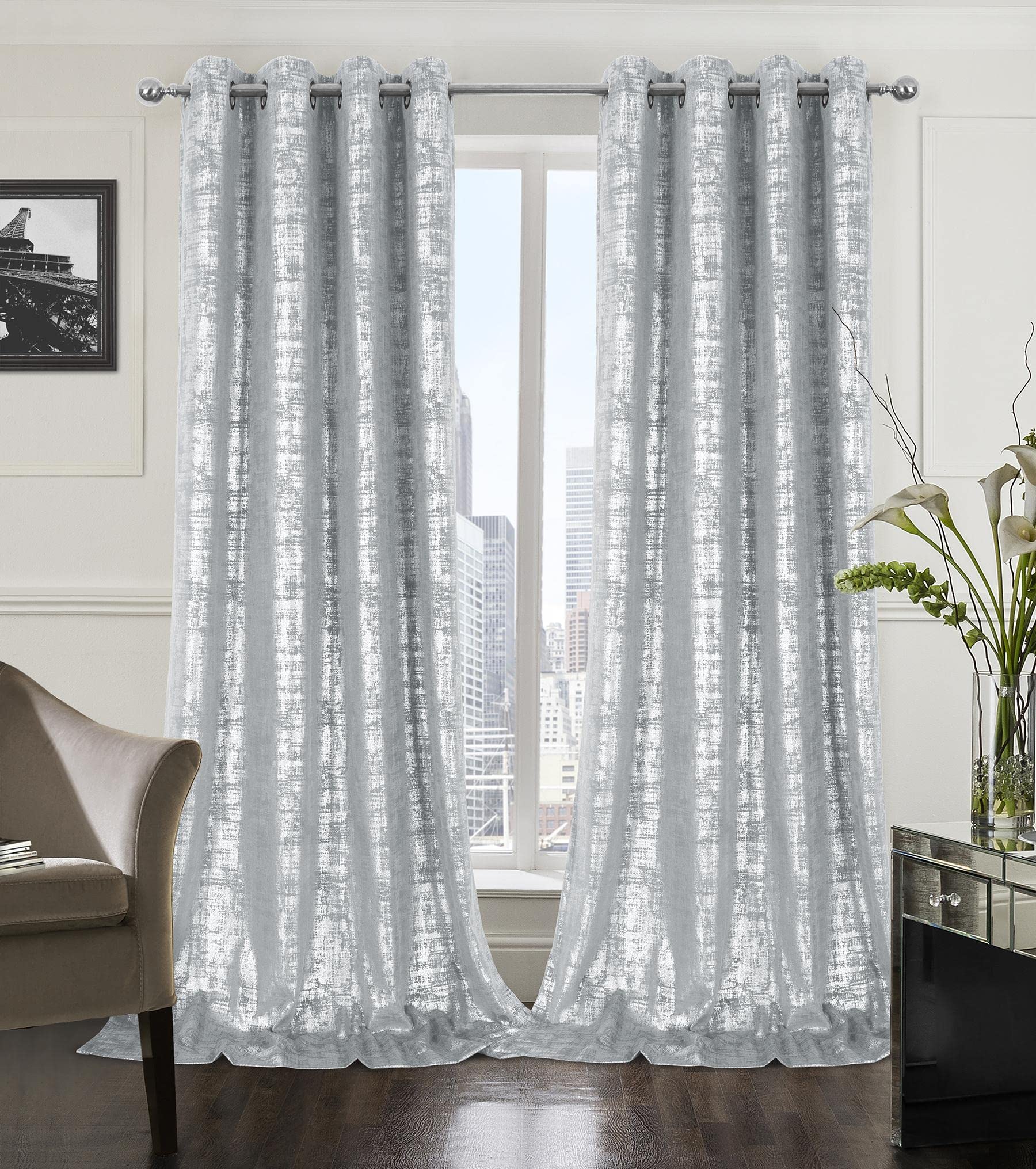 Amazon.com: always4u Silver Soft Velvet Curtains 120 Inch Length Long ...
