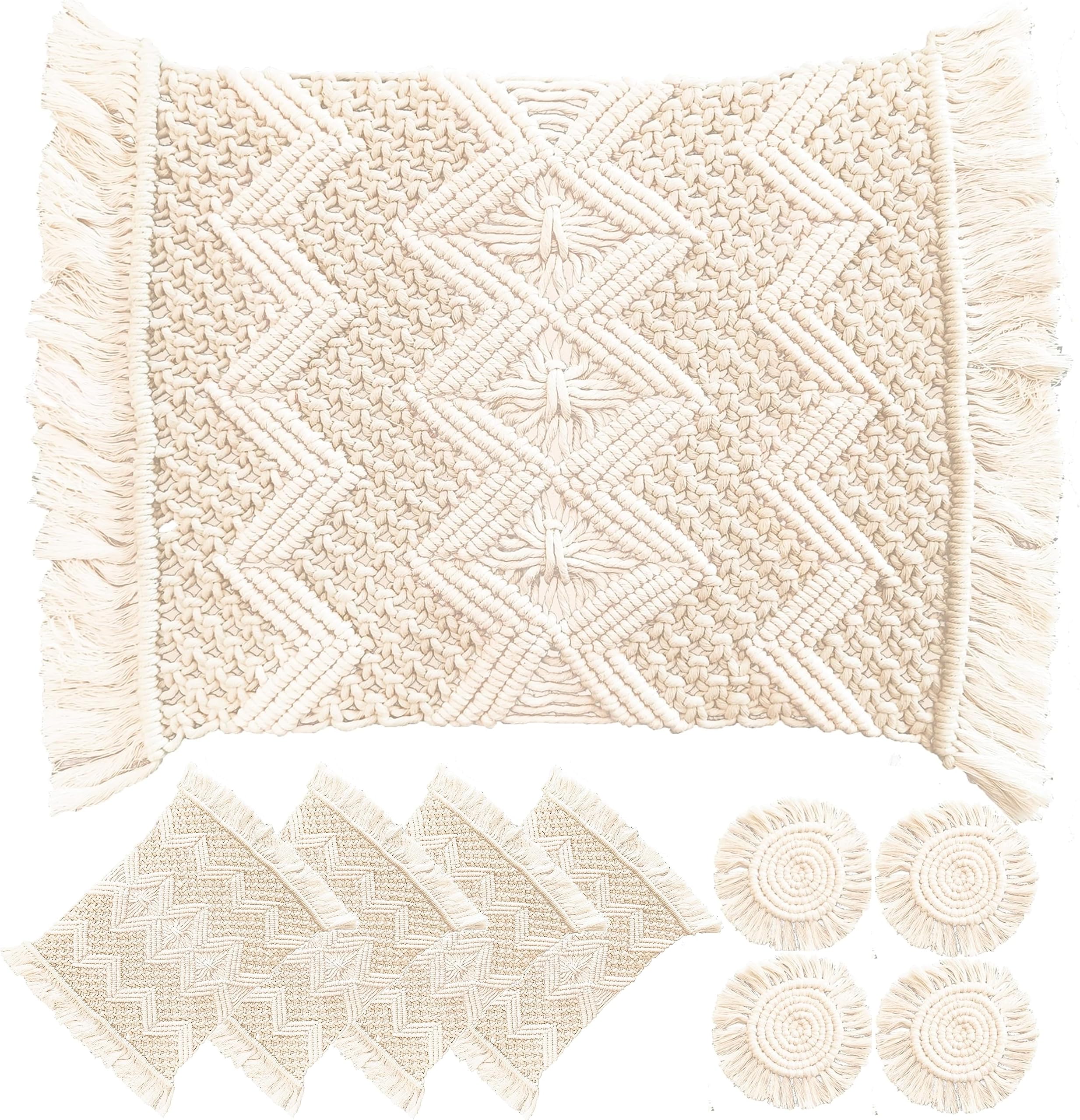 Amazon.com: Boho Placemats Set of 8, Natural Cotton Burlap Table Mats ...