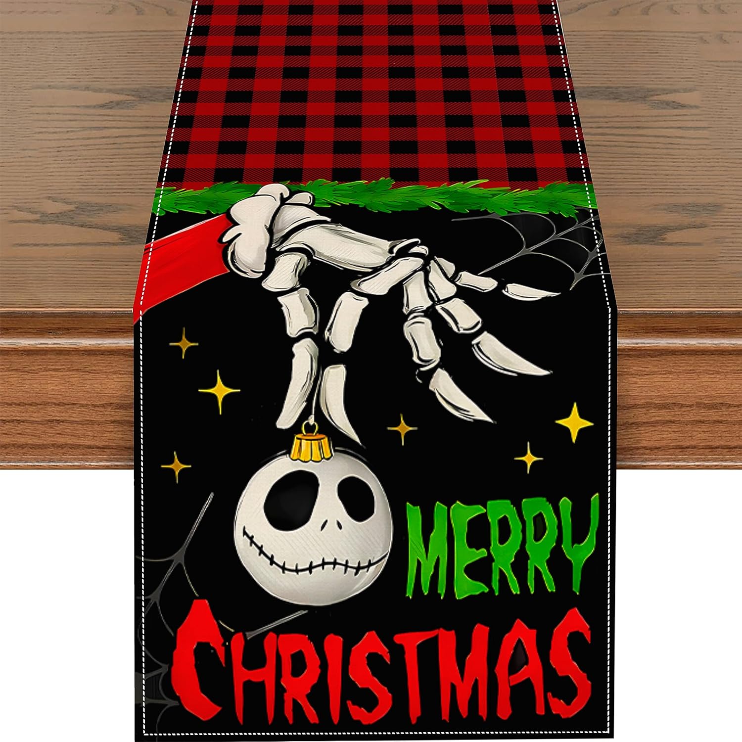 Amazon.com: Merry Christmas Table Runner, Red Black Plaid Skull Pattern ...