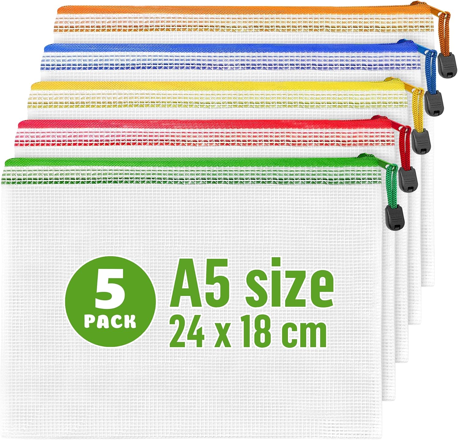 5 Pack A5 Zip Wallets 24x18 cm - A5 Plastic Wallets Document Wallets ...