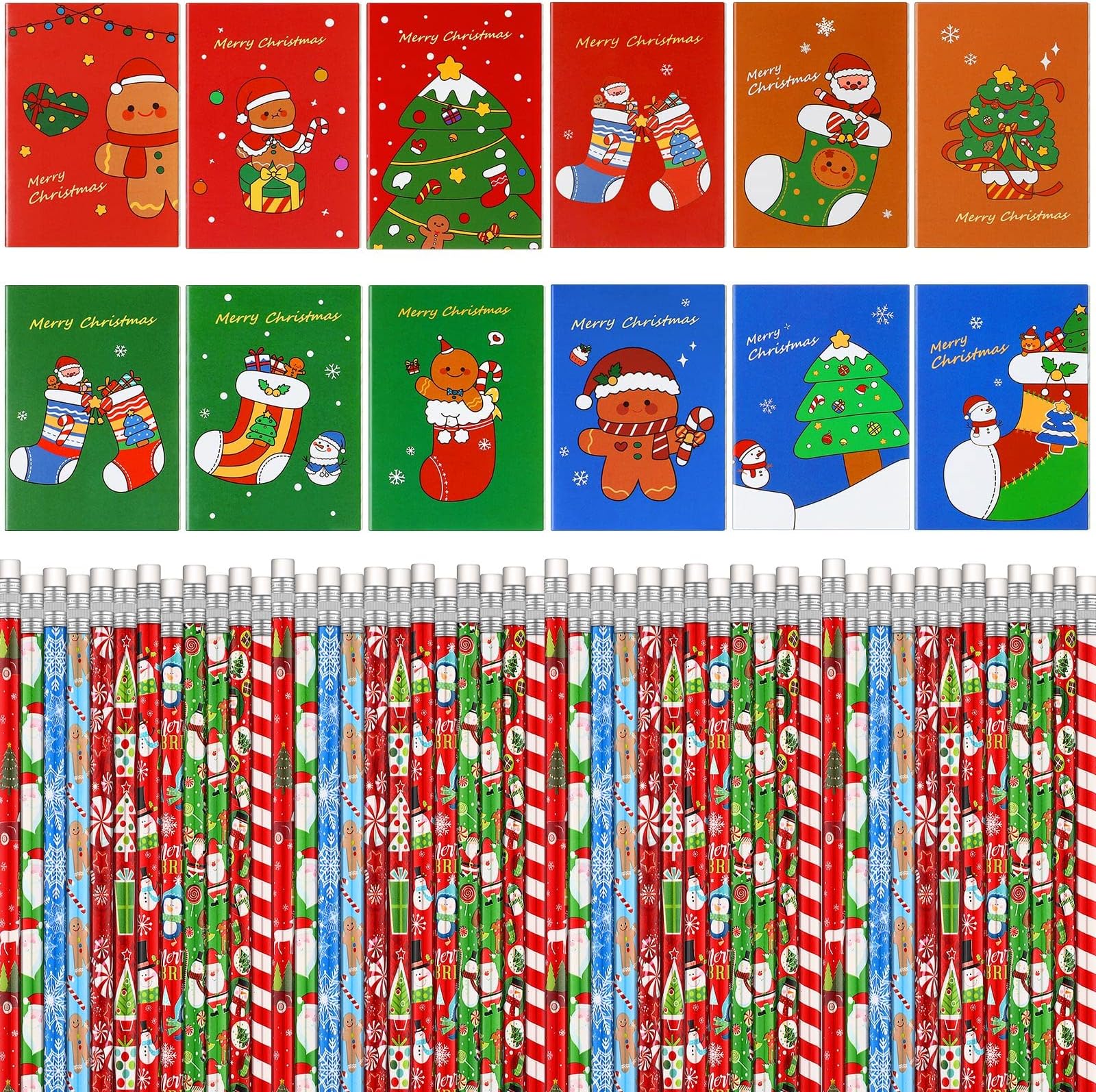 Amazon.com : Fulmoon 200 Pcs Christmas Pencils with Erasers Christmas ...