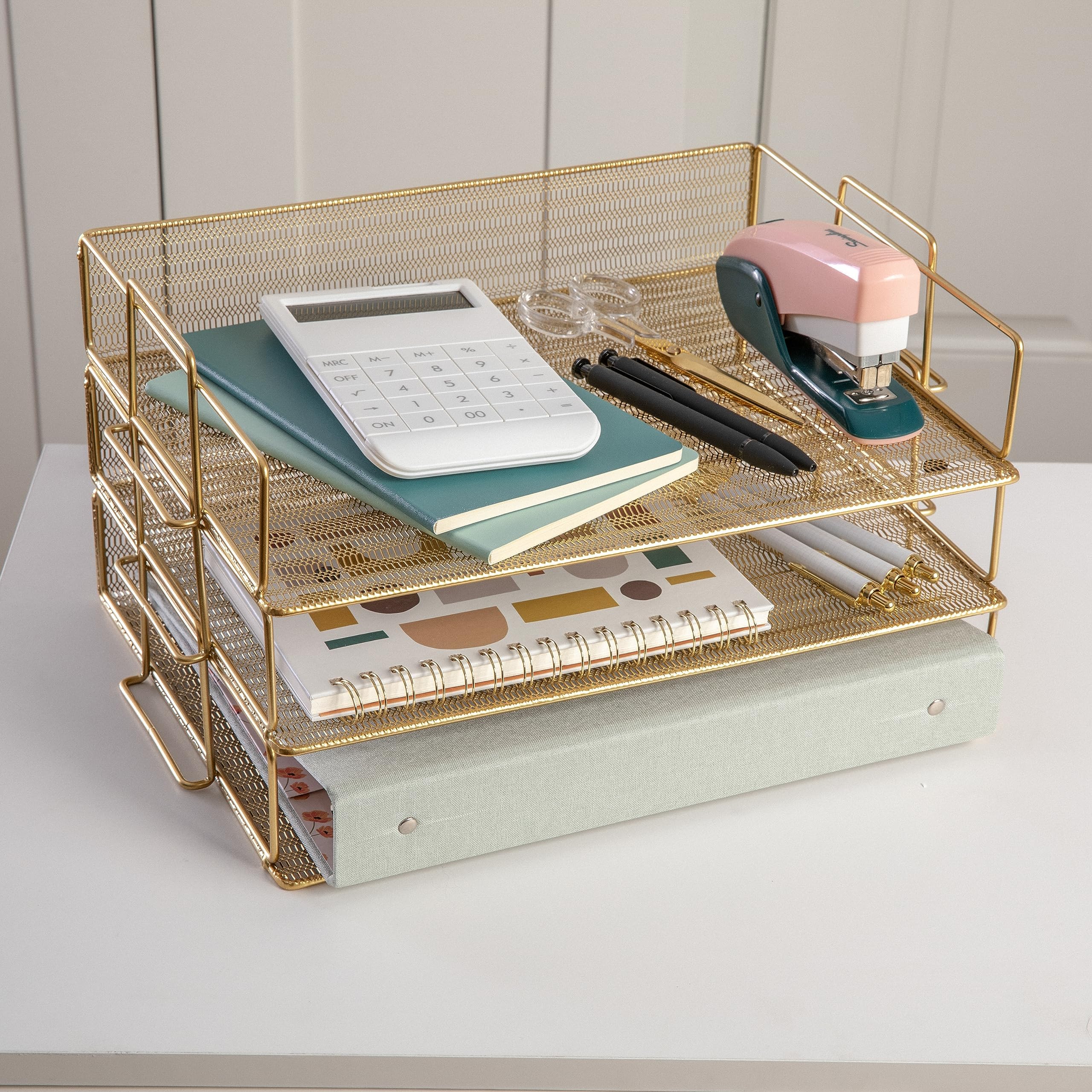 Amazon.com: Blu Monaco Gold Desk Organizer Stackable Paper Tray Set of ...