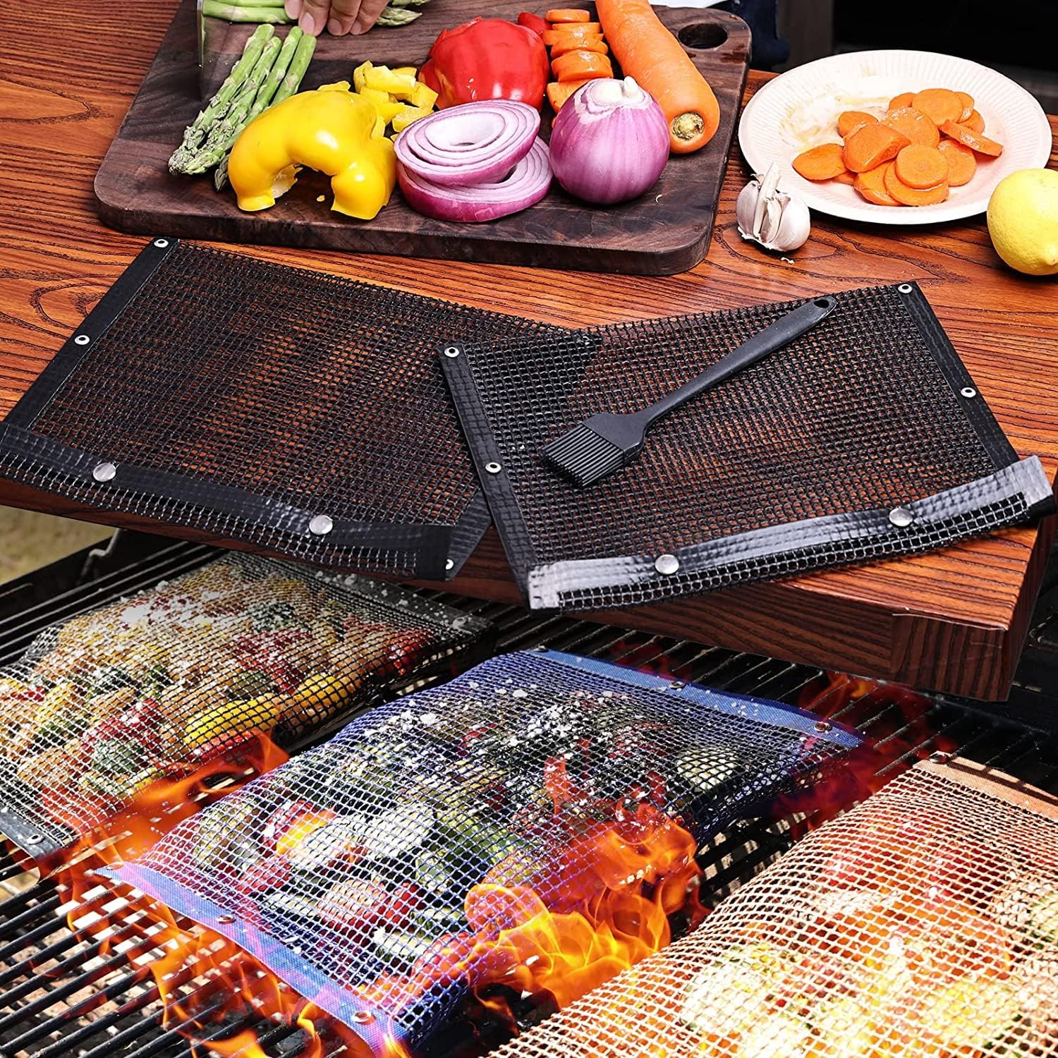 Mountain Grillers BBQ Mesh Grill Bags - 12 x 9.5 Inch Reusable Grilling ...