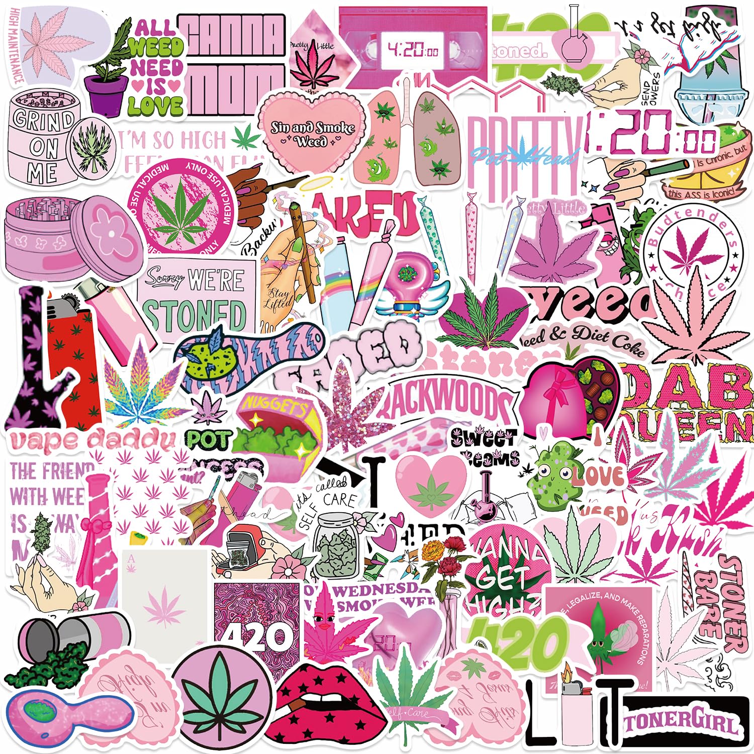 Amazon.com: 100PCS Pink Weed Stickers for Adults, Kawaii Marijuana ...