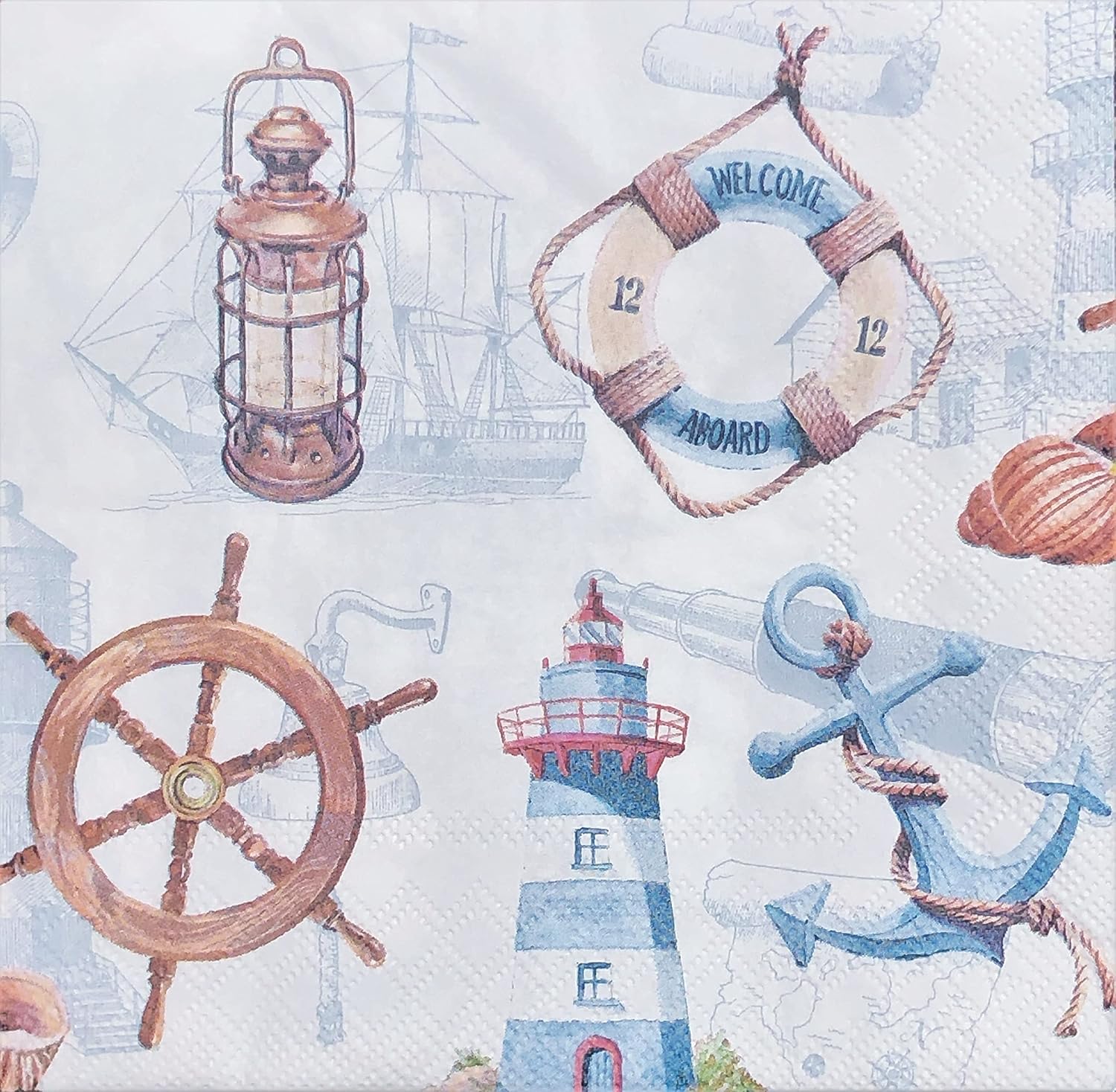 Amazon.com: 40-ct 13"x13" Nautical Coastal Ocean Themed 3-Ply Paper ...