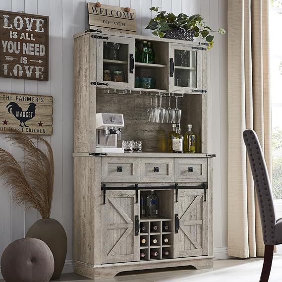 Amazon.com: OKD 72" Farmhosue Bar Cabinet with Sliding Barn Door, Large ...