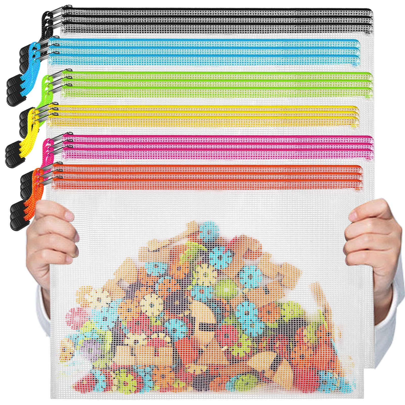 Amazon.com: Mesh Zipper Bags,18Pcs Mesh Zipper Pouch Bags 6 Colors,A3 ...