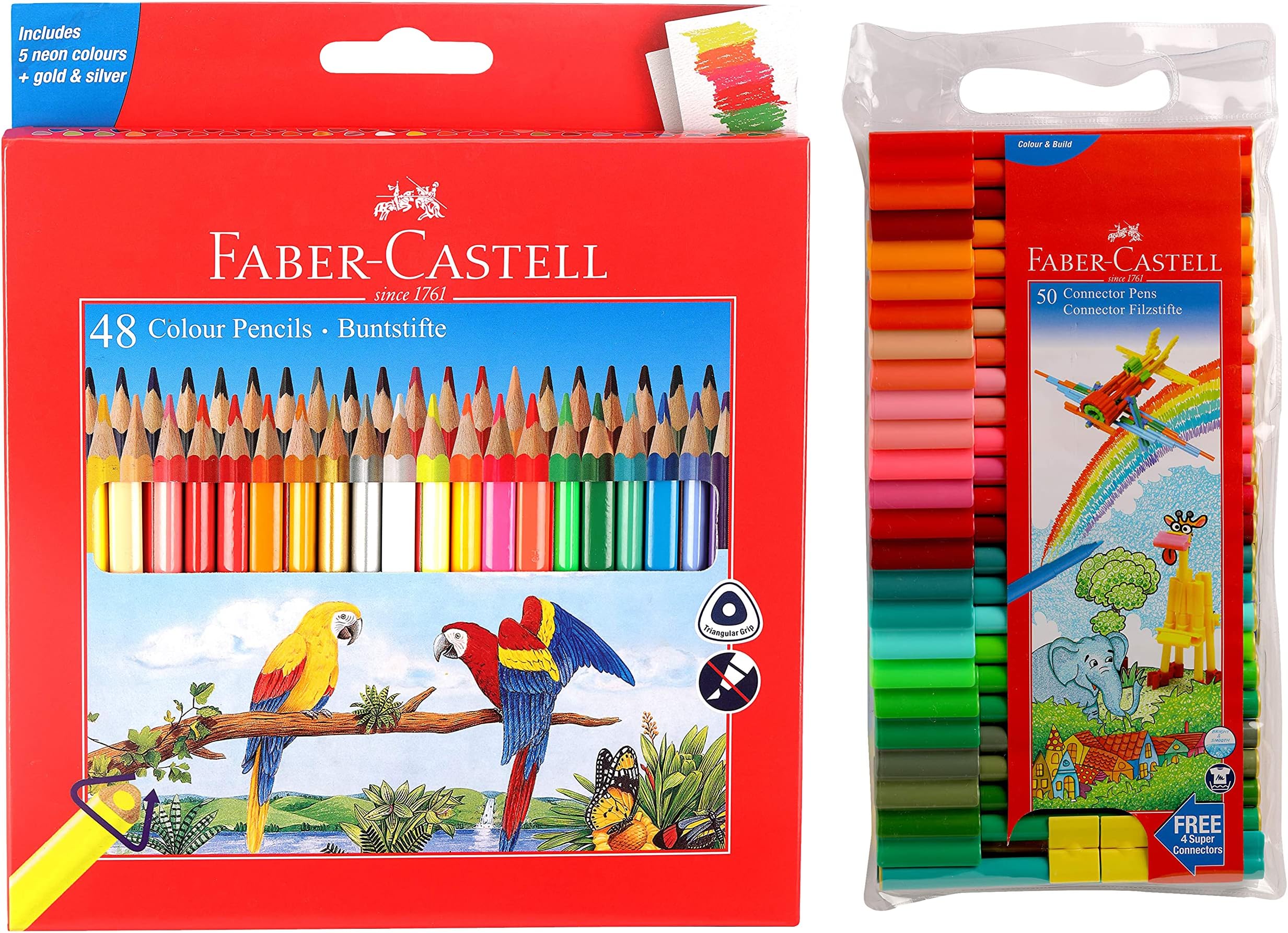 Faber-Castell 48 Triangular Colour Pencils Connector Pens, Assorted, 50 ...
