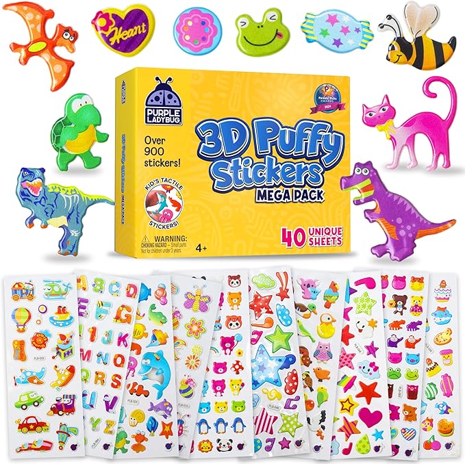 Amazon.com: Purple Ladybug 3D Puffy Stickers for Kids - 40 Sheets, 950 ...